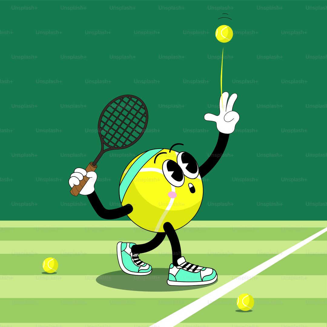 A cartoon tennis ball character holding a tennis racket vector – Sport ...