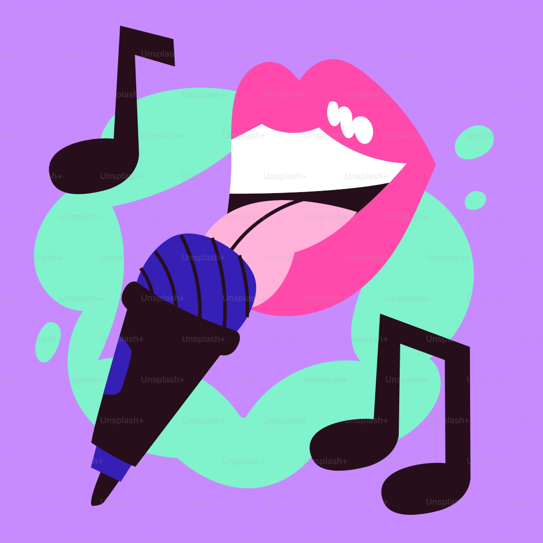 A microphone with a pink lips and music notes vector – Wallpaper Image ...