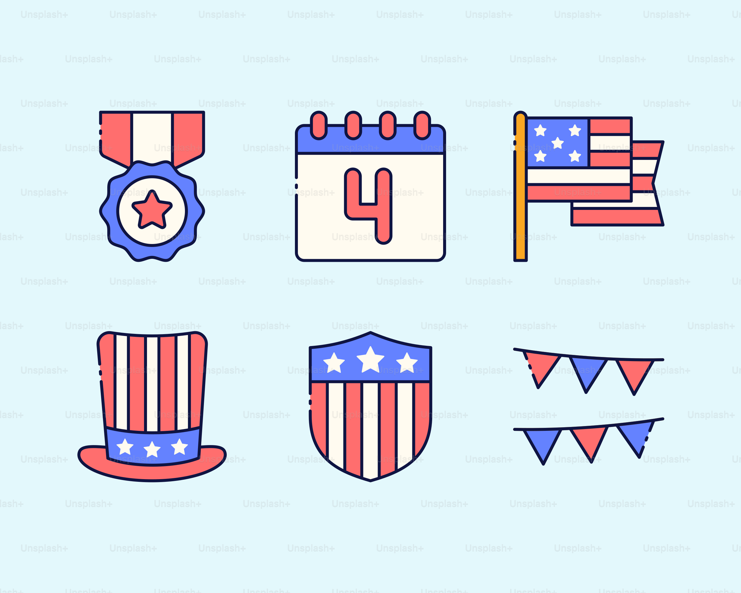 A set of patriotic icons on a blue background vector – Illustration ...