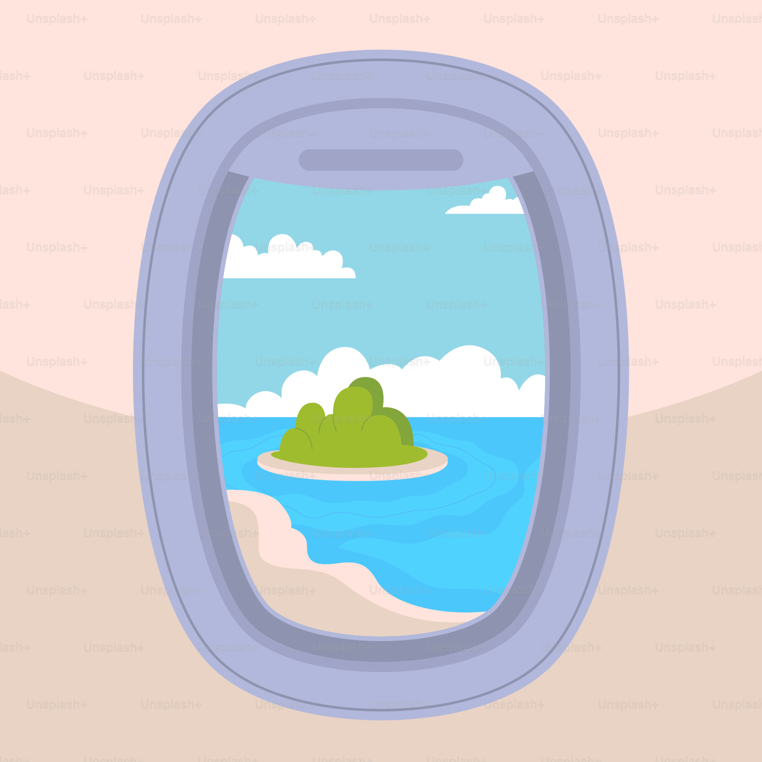 Un finestrino di un aereo con un'isola nel finestrino vettoriale ...