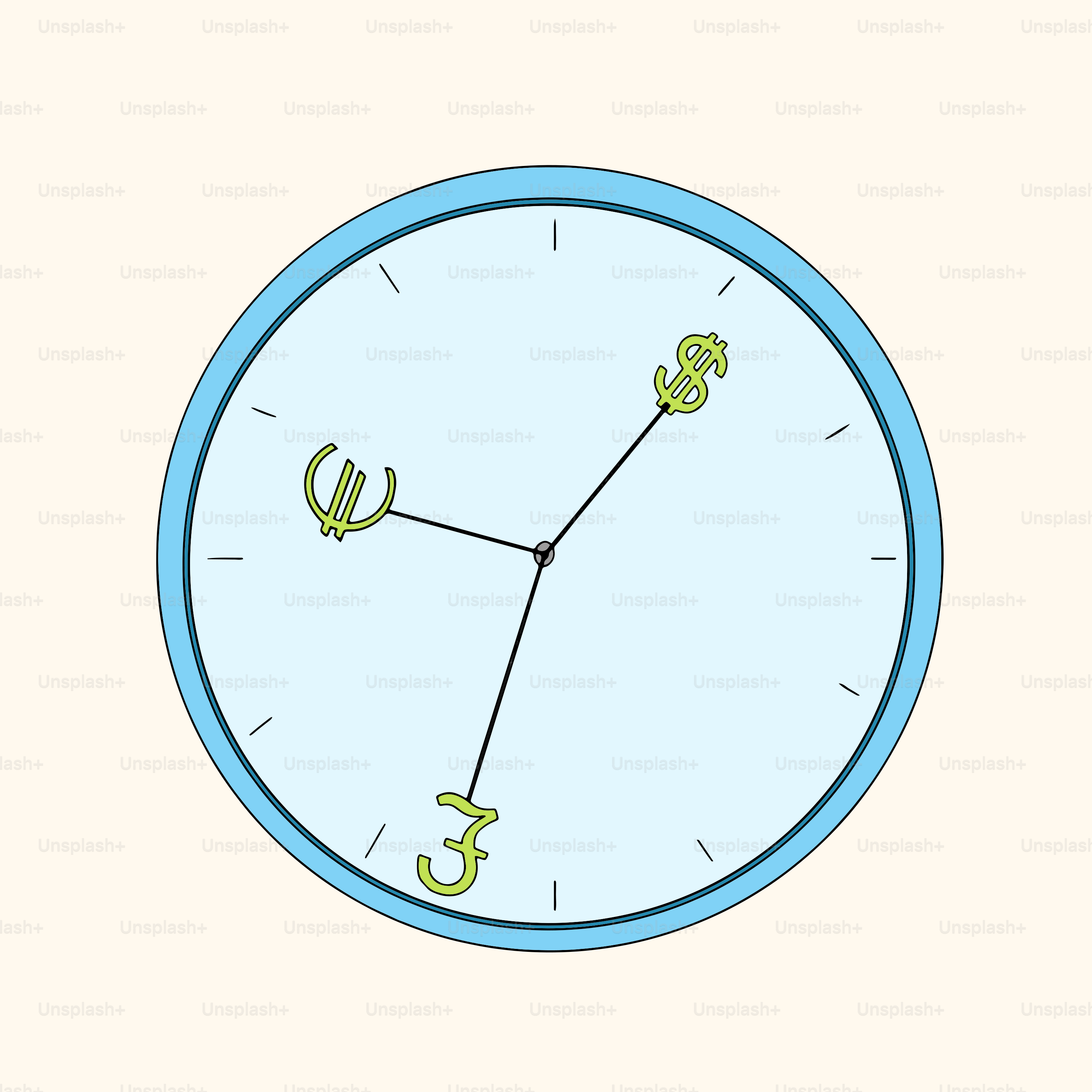 Un disegno di un orologio con simboli di valuta vettoriale – Immagine ...