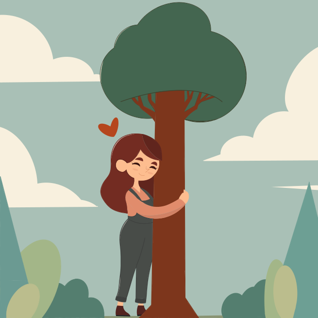 A woman hugging a tree in a park vector – Cartoon character Image on ...