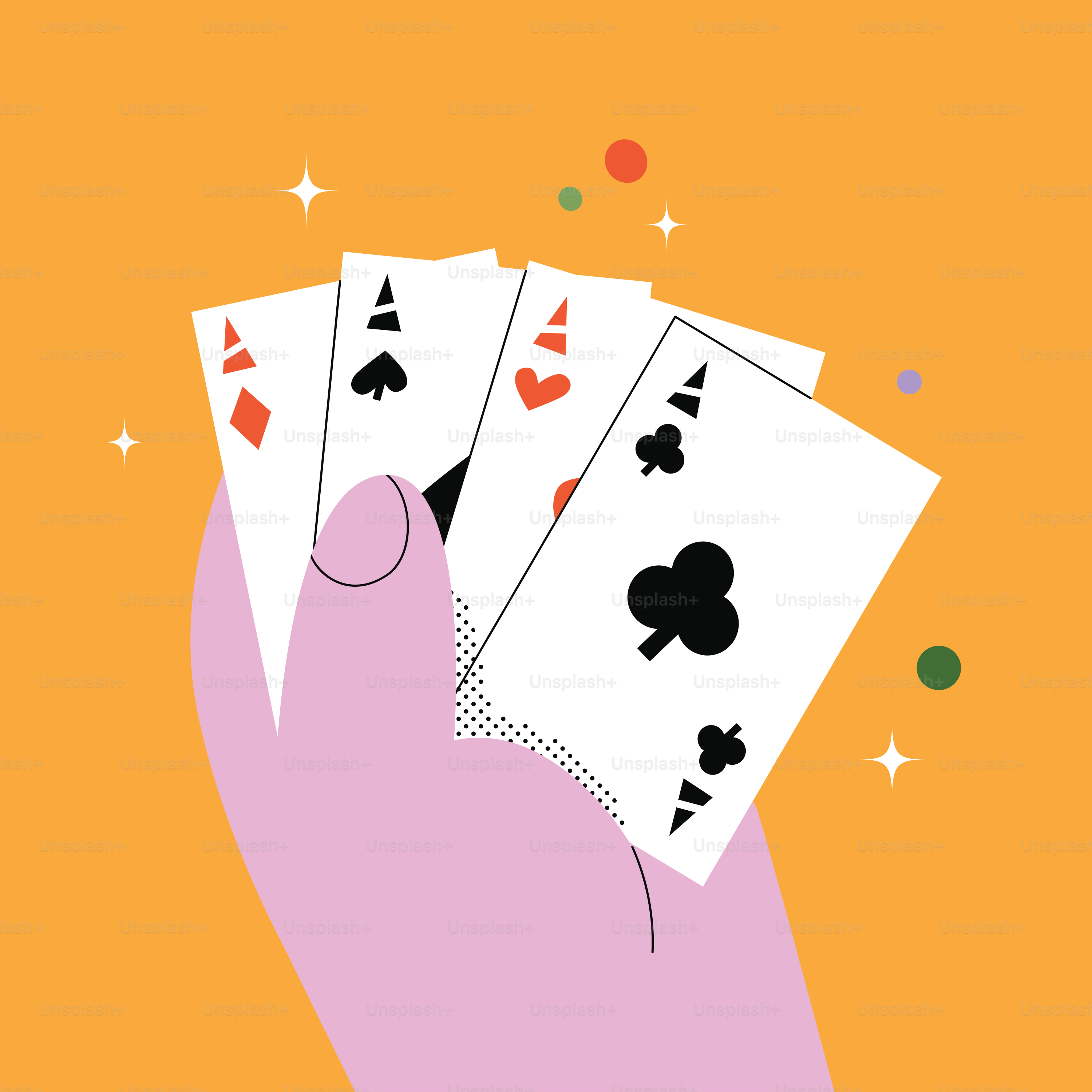 A hand holding four playing cards on a yellow background vector – Card ...