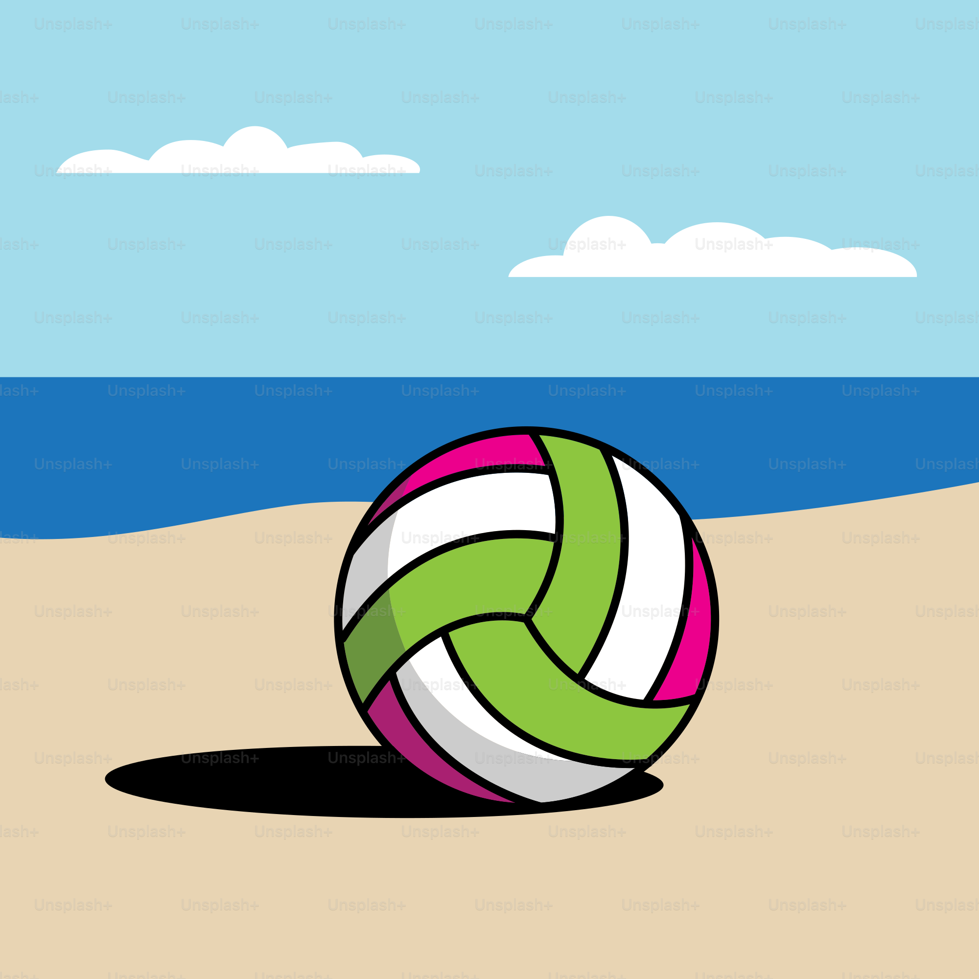 A beach volleyball ball sitting on top of a sandy beach vector ...
