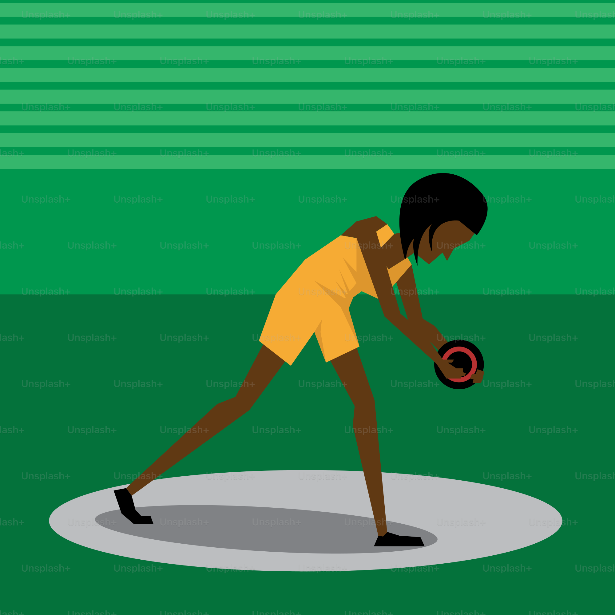 A woman in a yellow shirt is holding a red frisbee vector – Discus ...