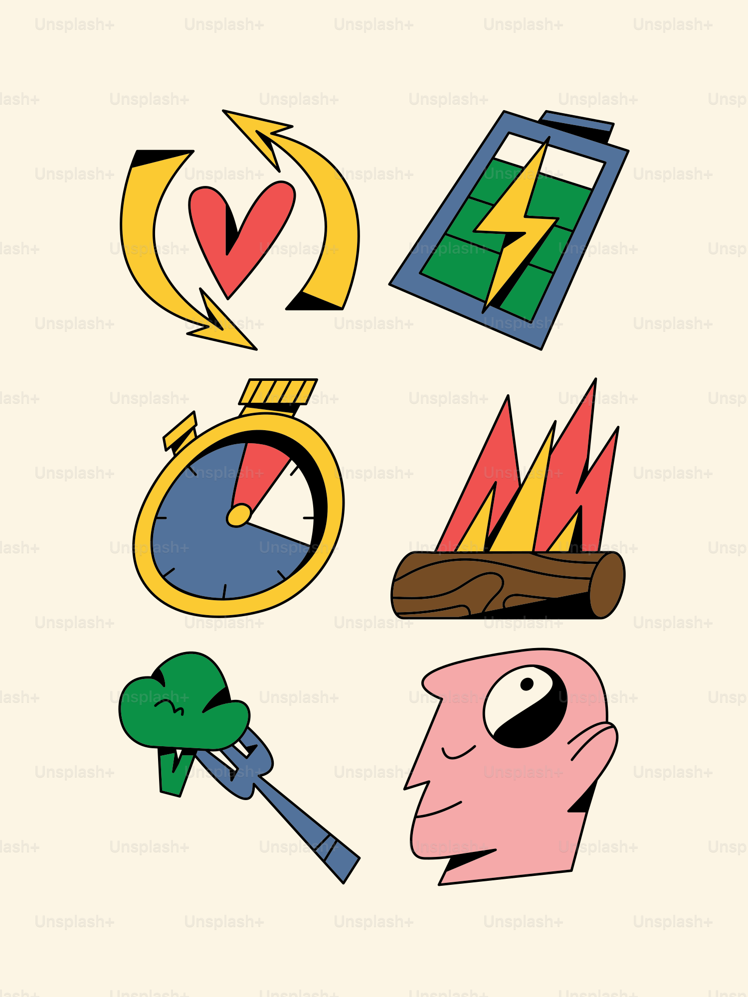 Un disegno di una testa di uomo circondata da vari simboli vettoriale ...