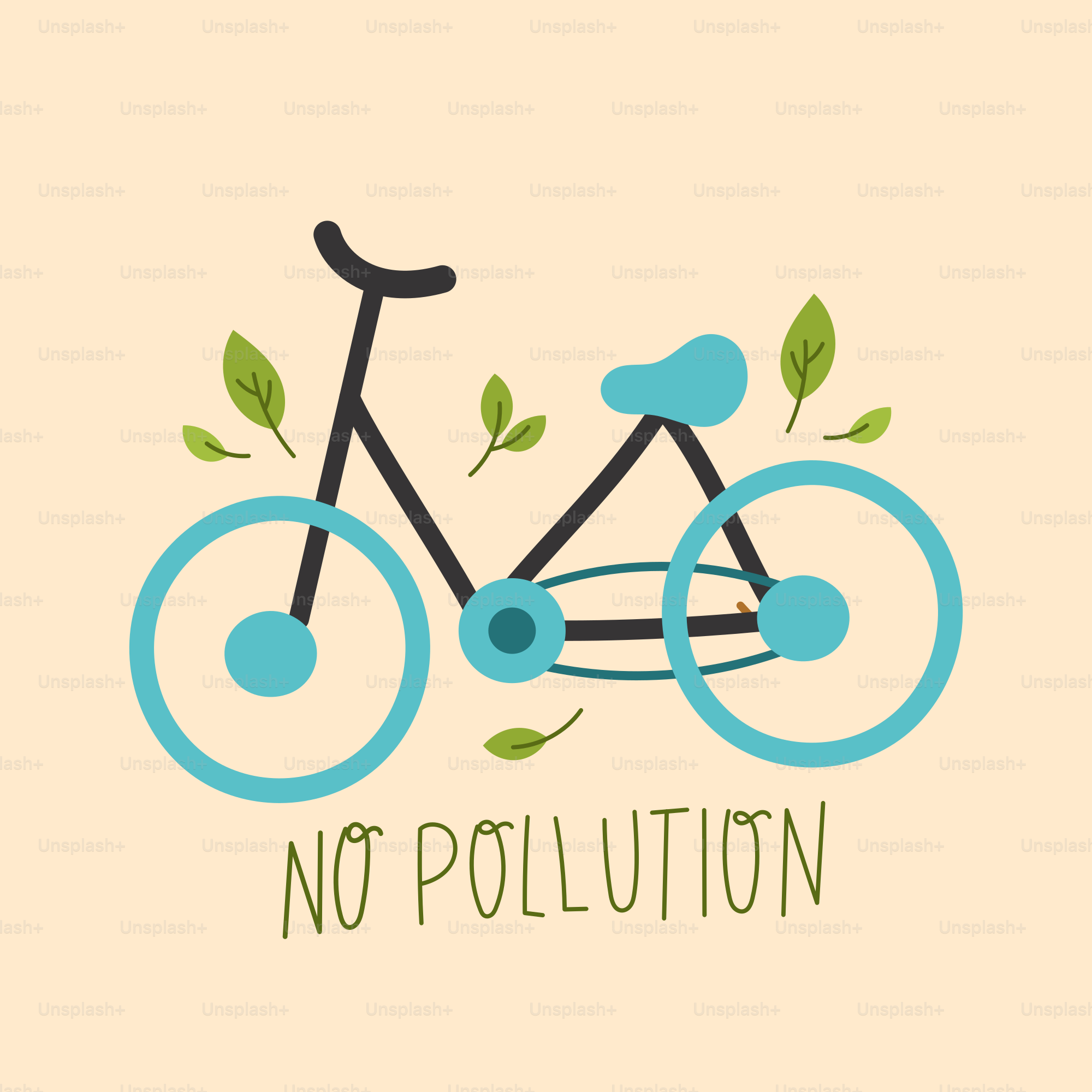 A bicycle with leaves on the front and the words no pollution on the ...