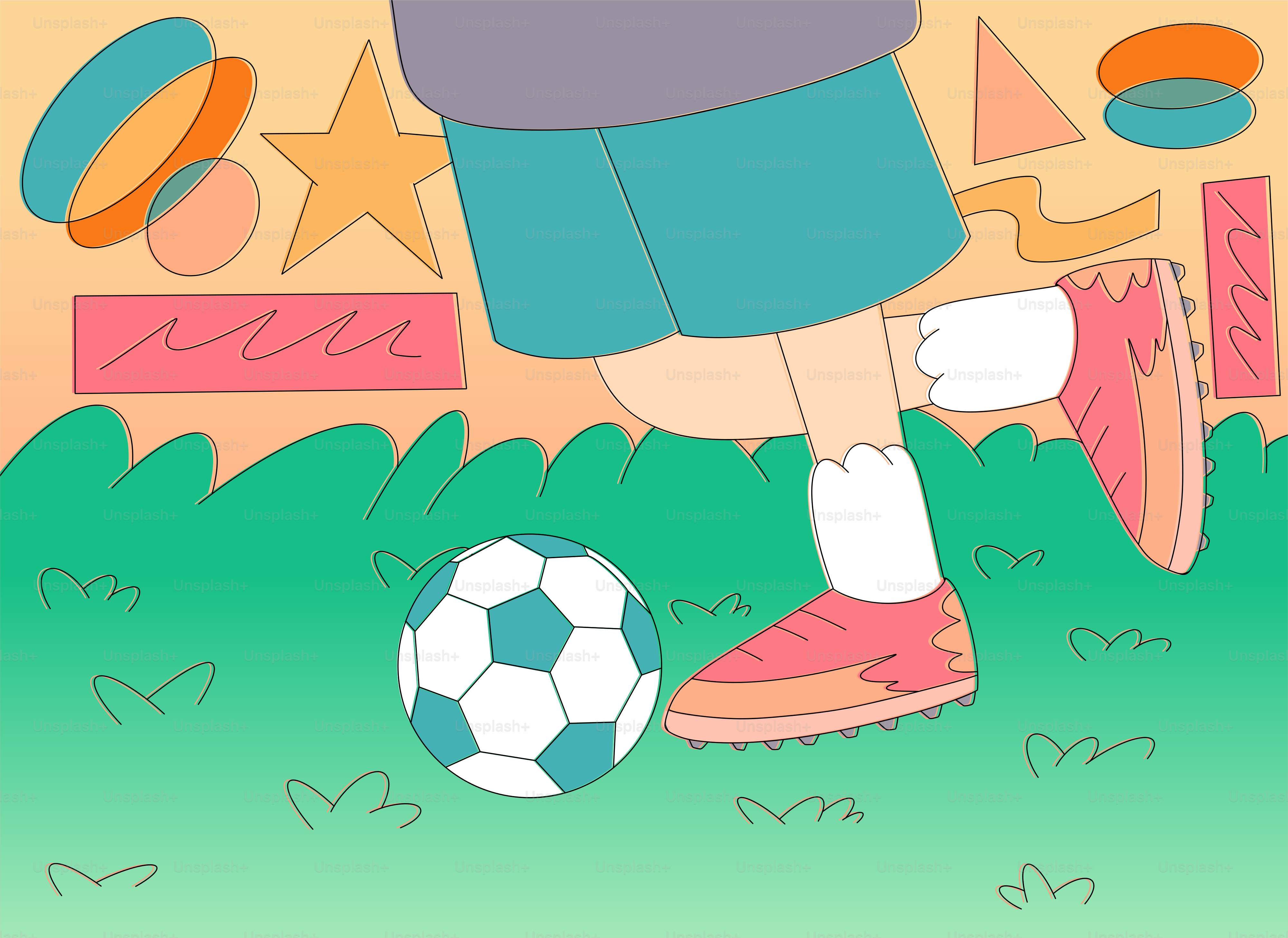 Una persona pateando una pelota de fútbol en un campo vector – Imagen ...