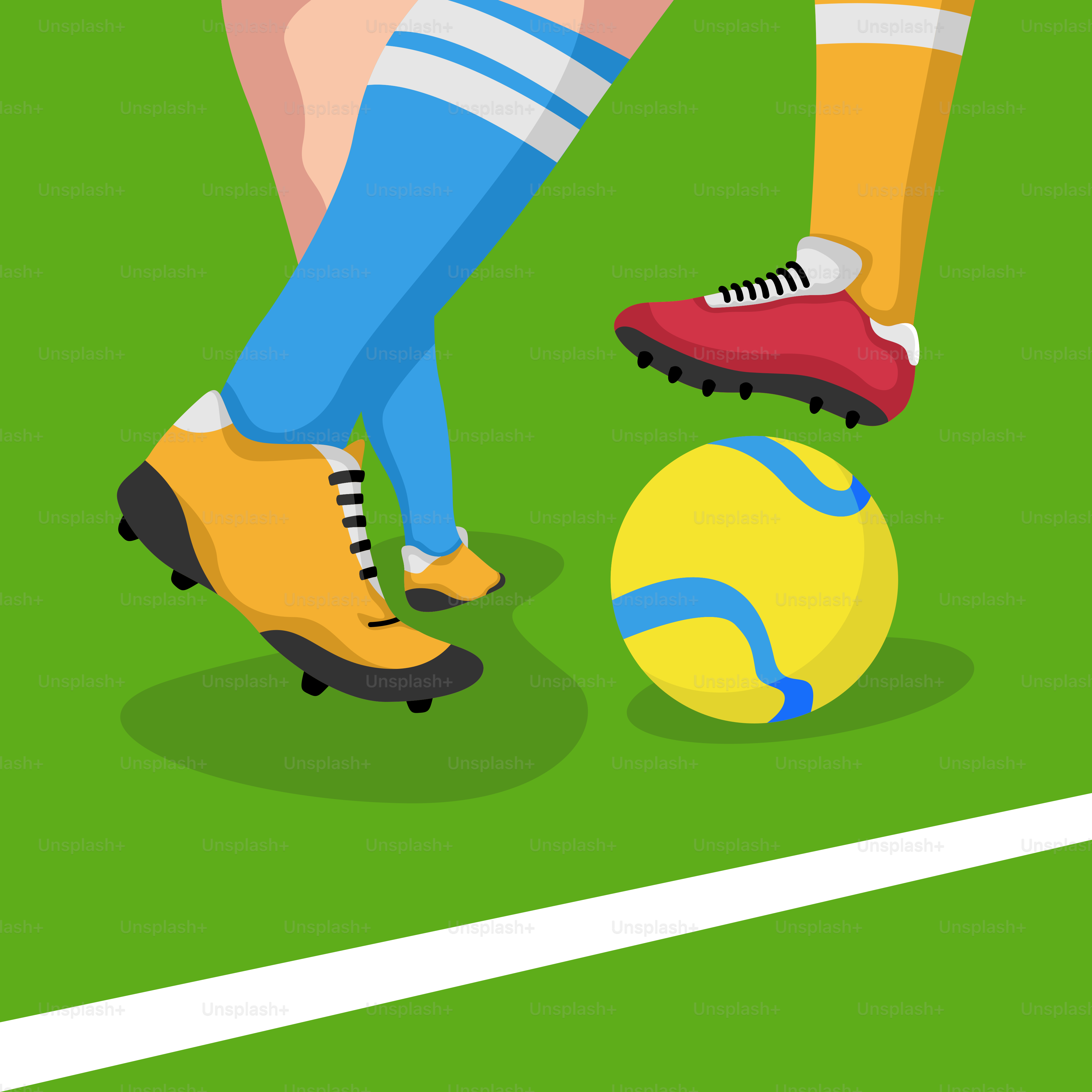 Una persona pateando una pelota de fútbol en un campo vector – Imagen ...