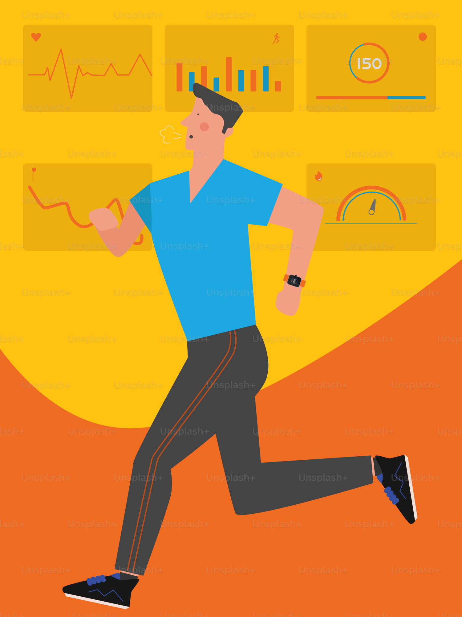 A man running on a yellow and orange background vector – Runner Image ...