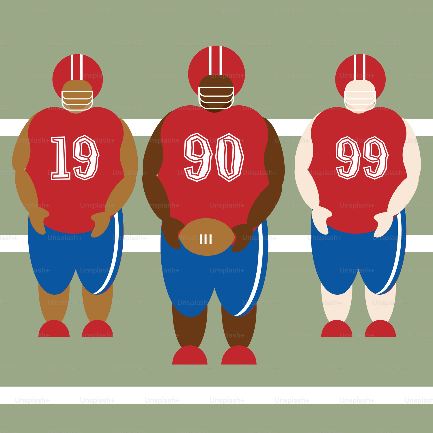 A group of three football players standing next to each other vector ...