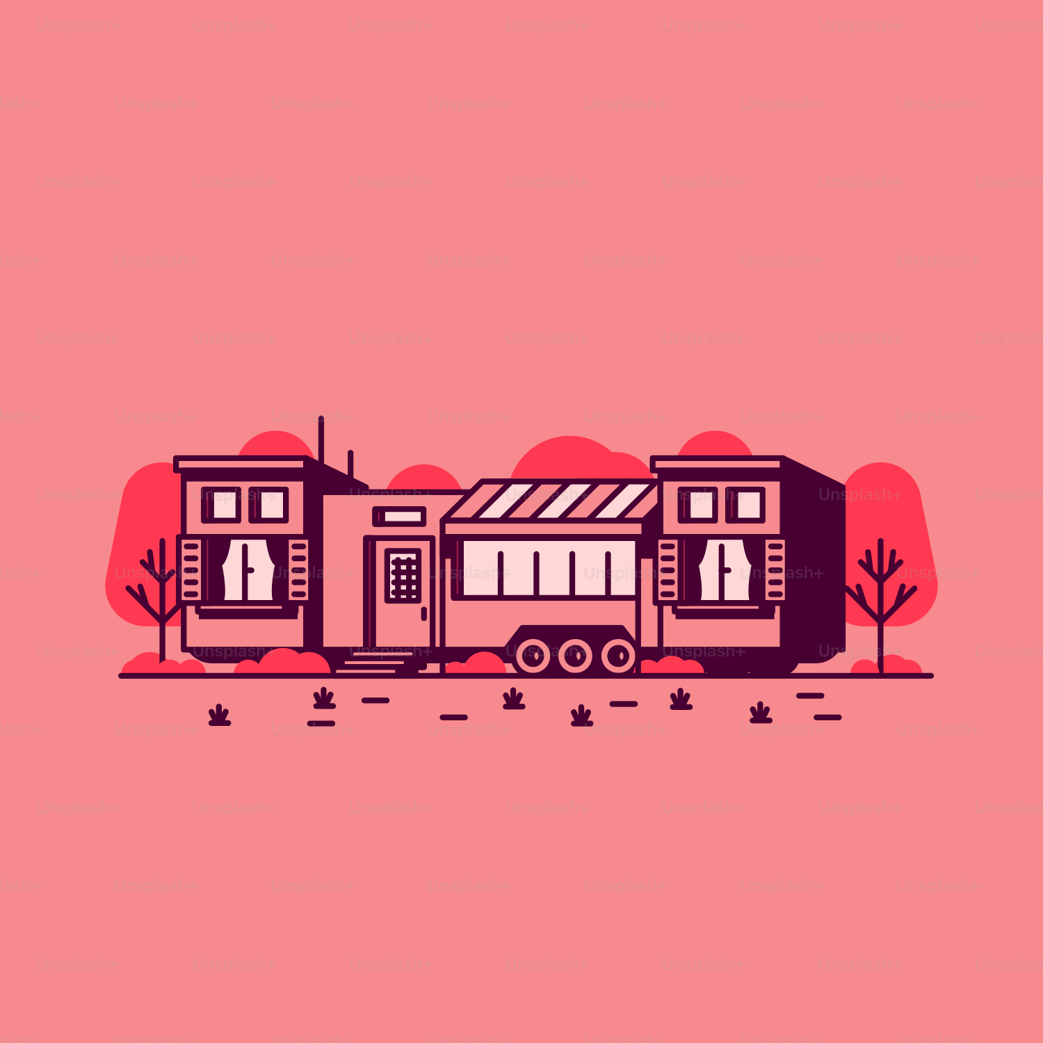 A pink background with a picture of a mobile home vector – Home Image ...