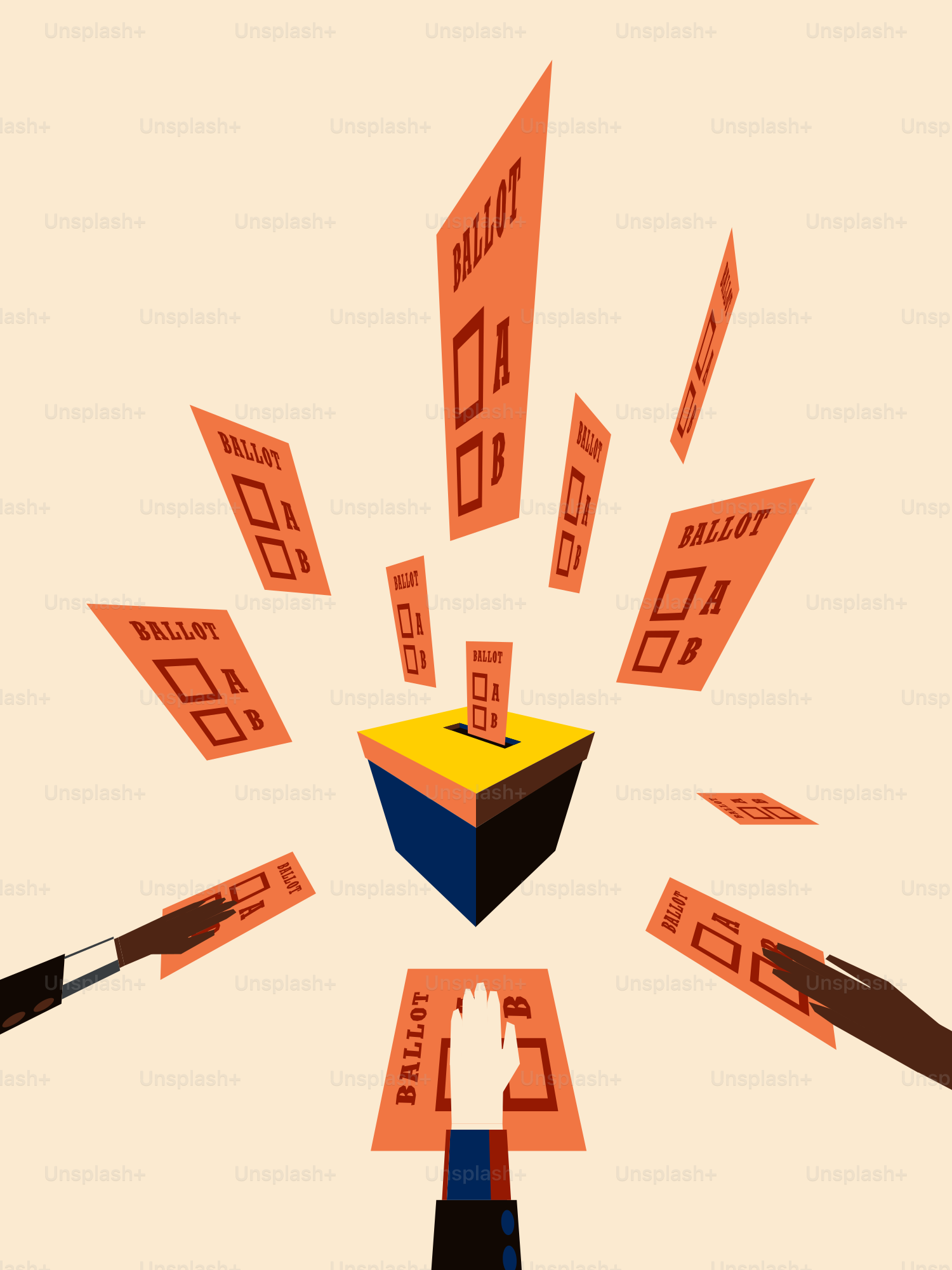 Un grupo de personas con las manos en alto vector – Imagen de Papel ...