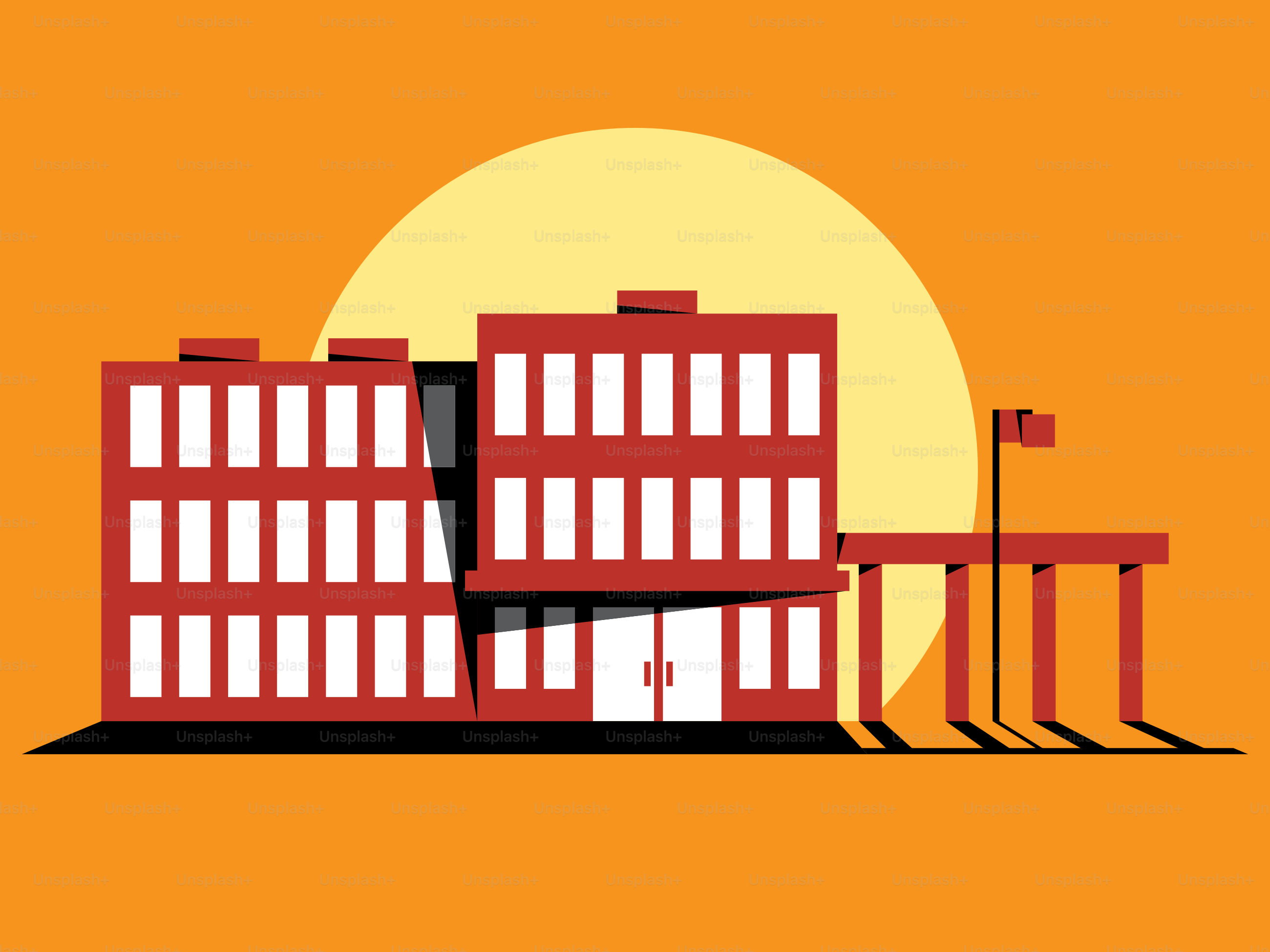 Un edificio rojo con una bandera encima vector – Imagen de Secundaria ...