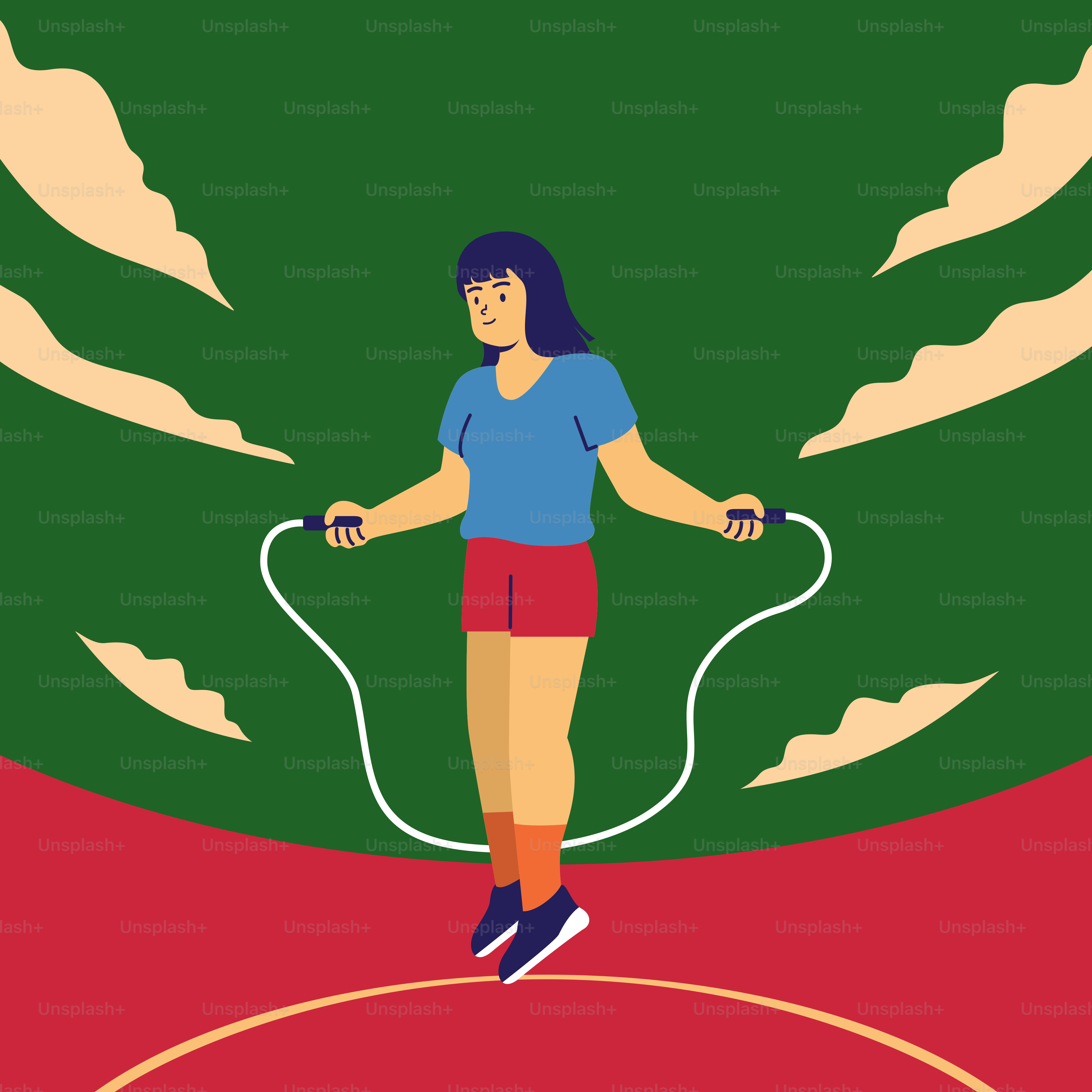 A woman standing on a basketball court with a jump rope vector – Gym ...