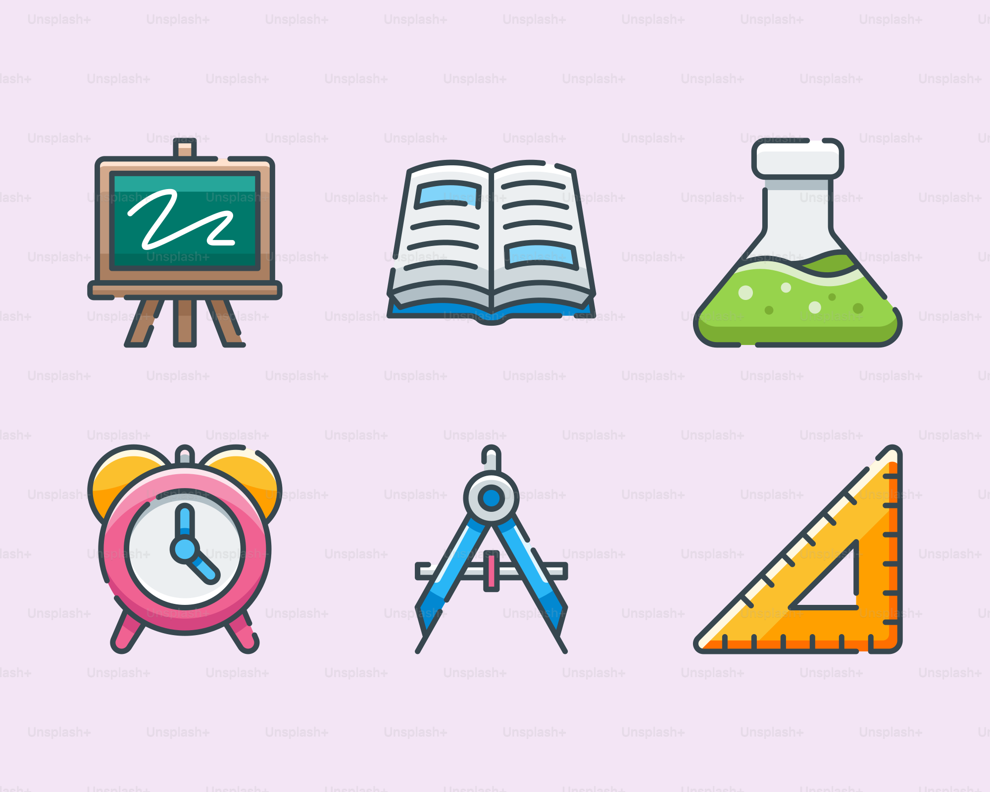 A set of different colored school related items vector – Learning Image ...
