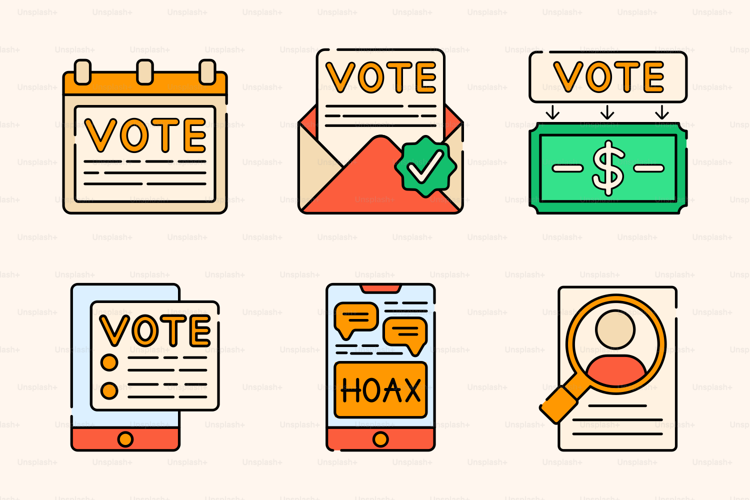 A bunch of different types of vote related items vector – Elections ...