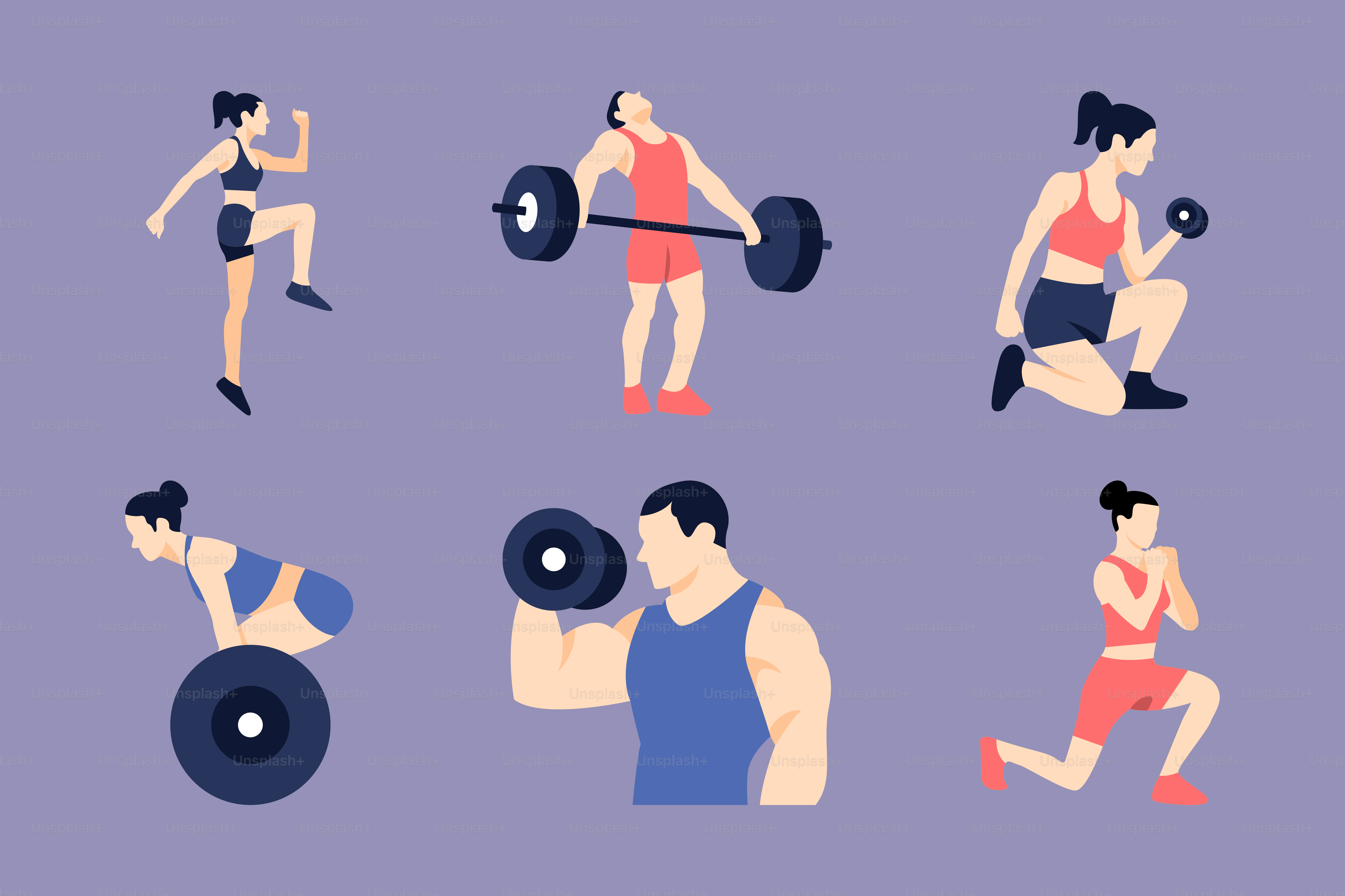 A man and woman doing different exercises with dumbbells vector ...