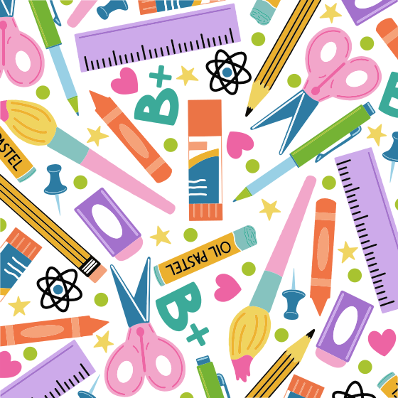 A pattern of school supplies on a white background vector – Education ...