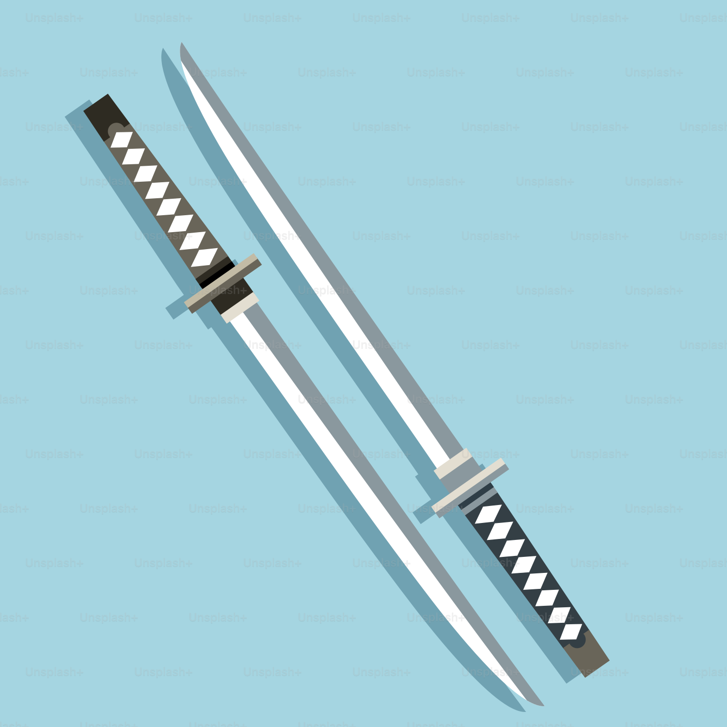 A sword with a checkered handle on a blue background vector ...
