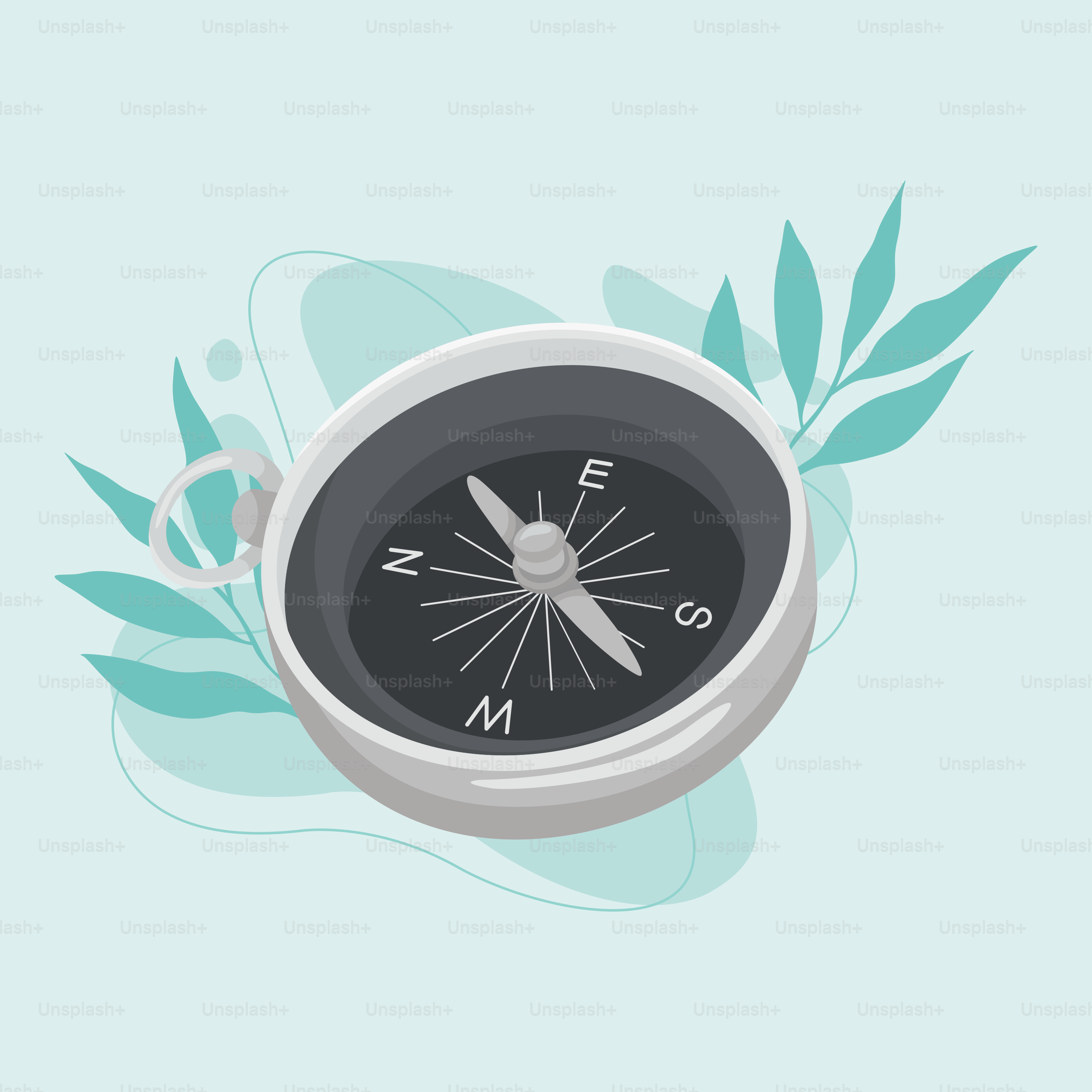 A compass with green leaves on a blue background vector – Wallpaper ...