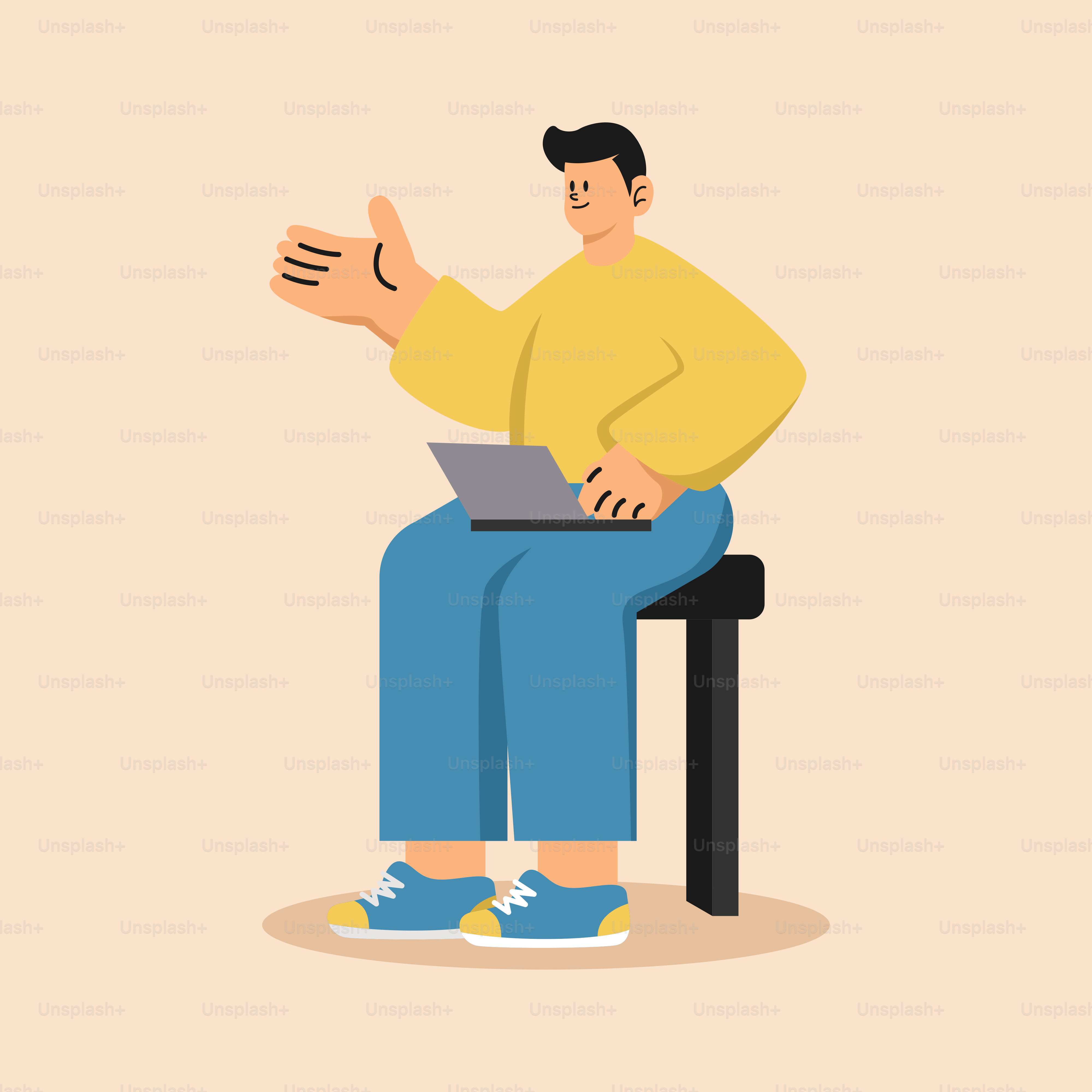 A man sitting in a chair with a laptop on his lap vector – Student ...