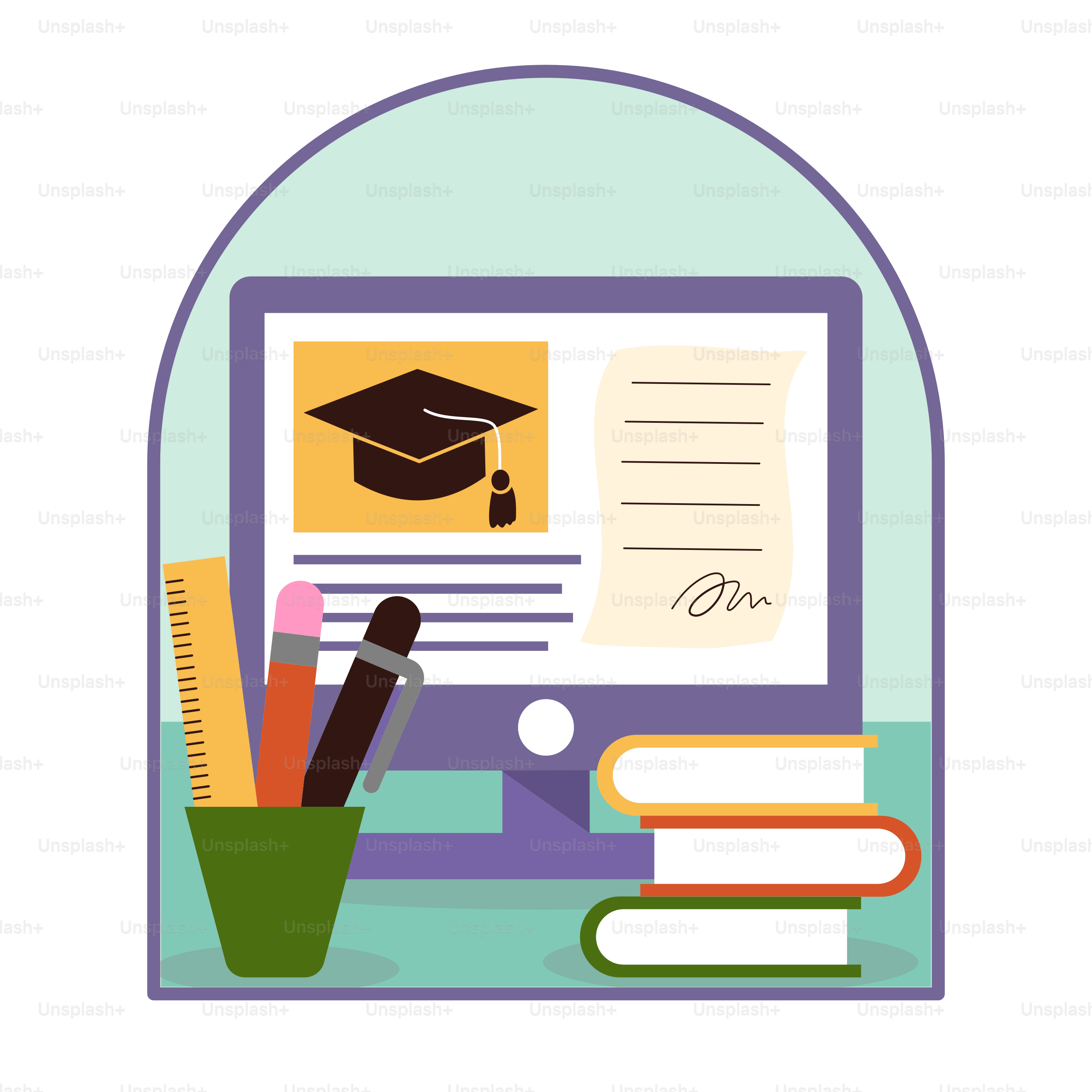 A computer with a graduation cap on top of it vector – Studying Image ...