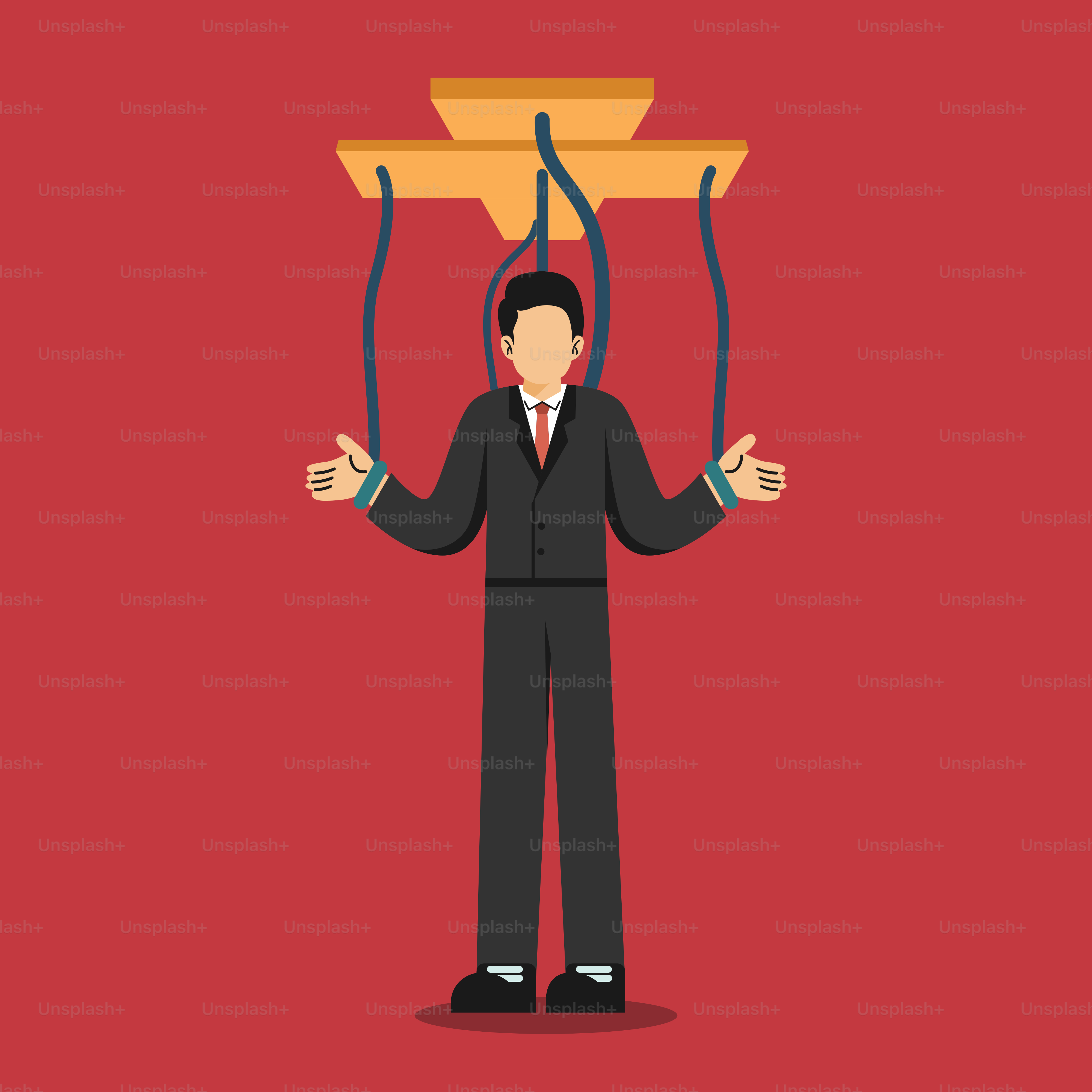 A man in a suit holding two strings above his head vector – Candidate ...