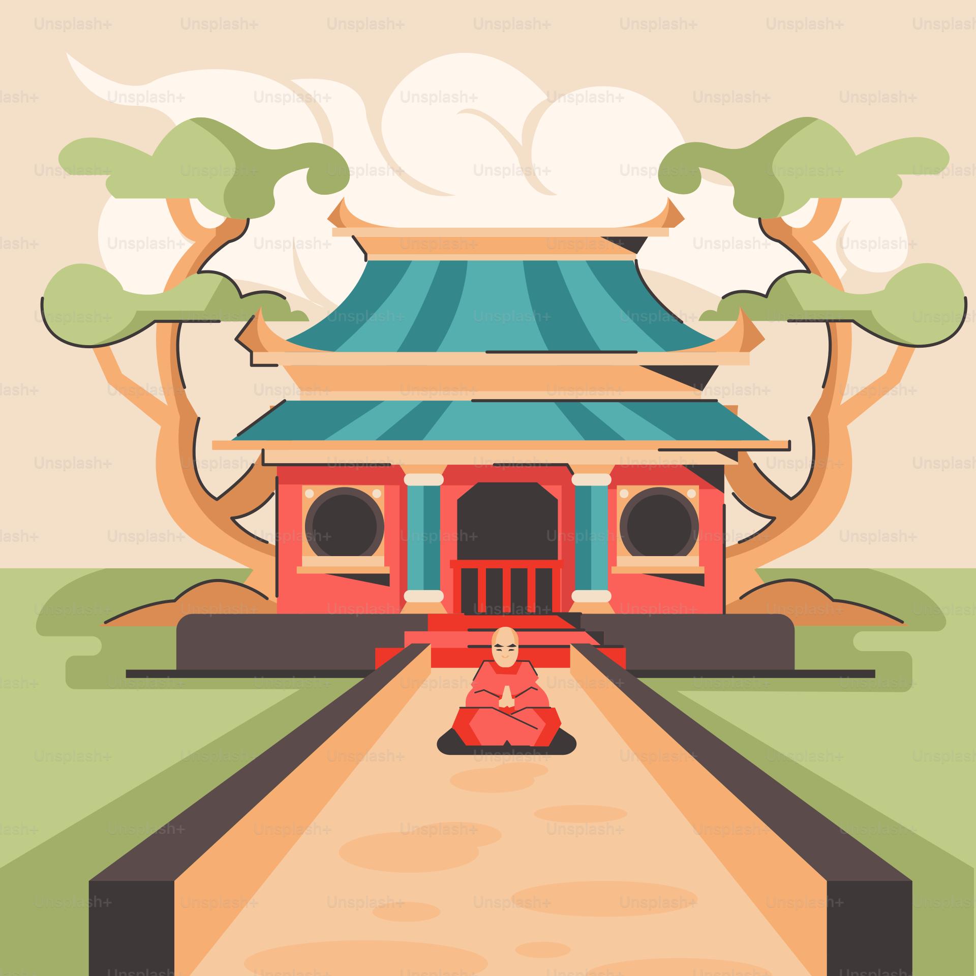 Vektor Bangunan merah dengan atap biru dan hidran pemadam kebakaran ...