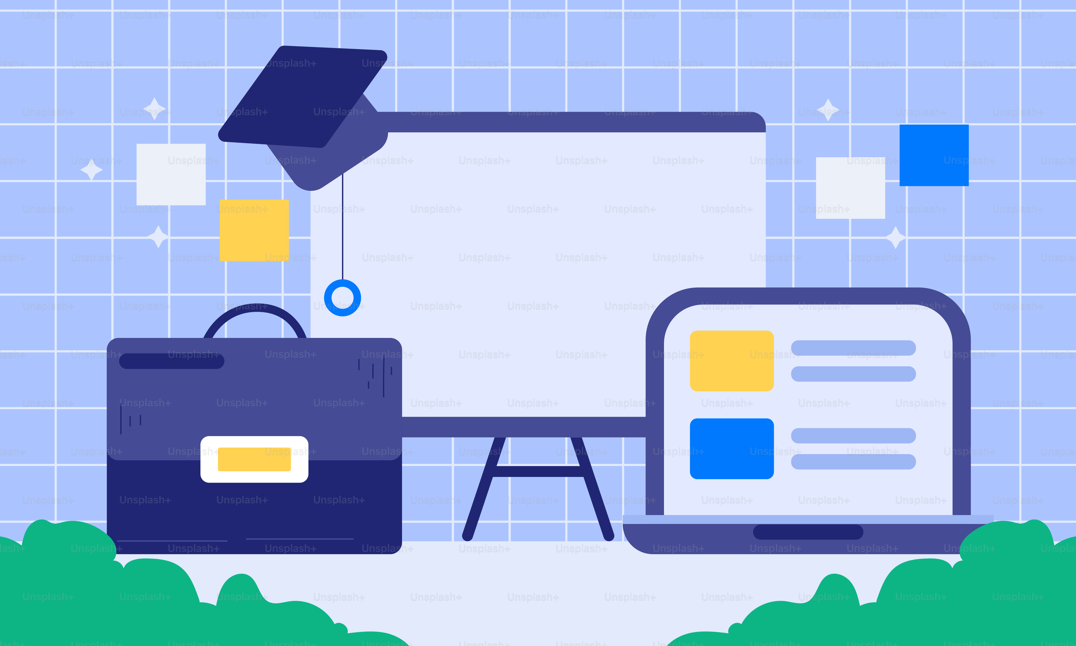 Vektor Grafik laptop, tas kerja, dan topi kelulusan – Gambar Wallpaper ...