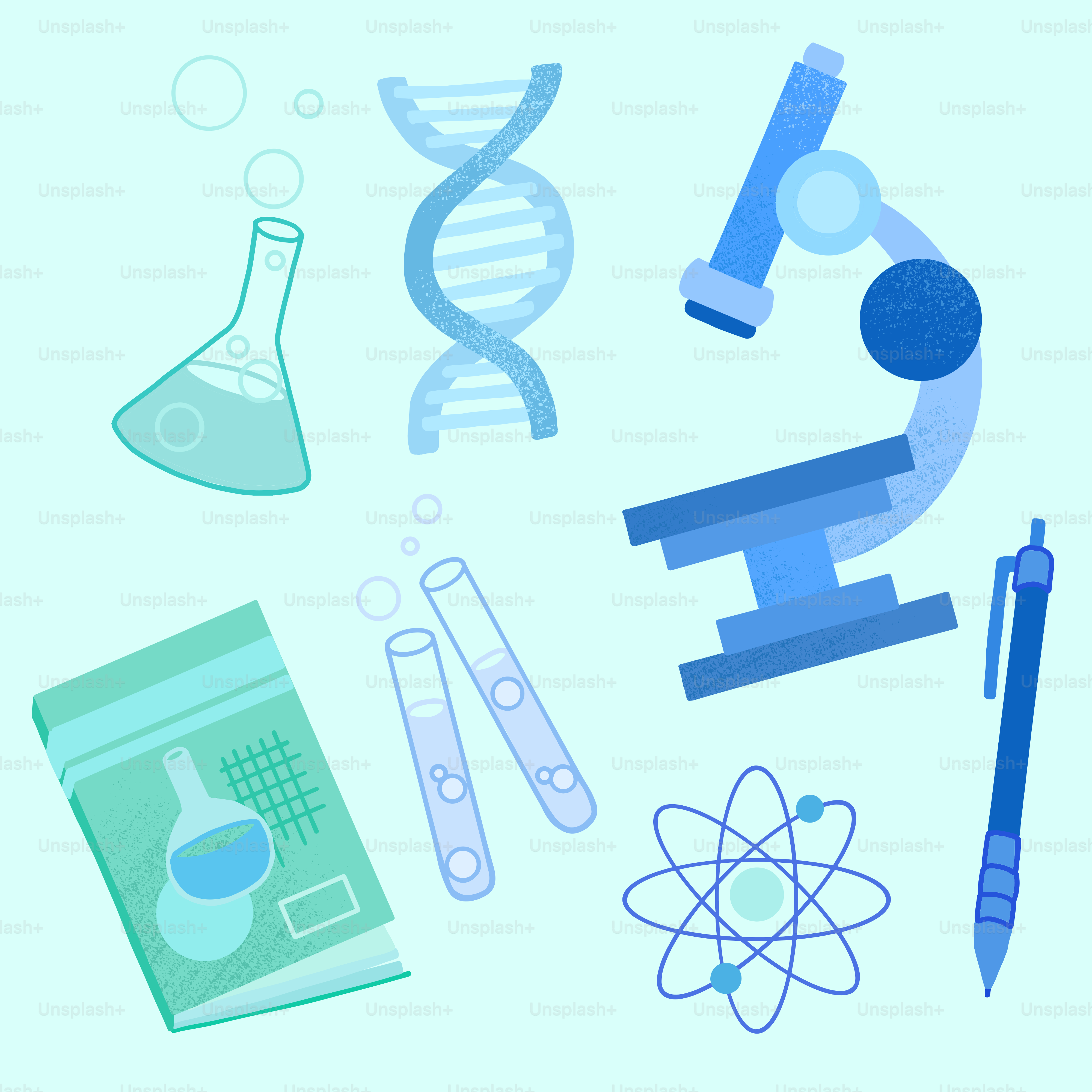 A group of science related items on a blue background vector – Test ...