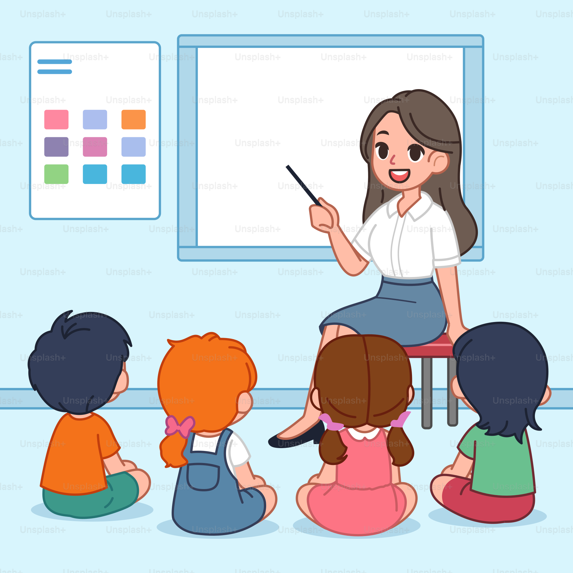 Vektor Seorang guru mengajar anak-anak di kelas – Gambar Sekolah di ...