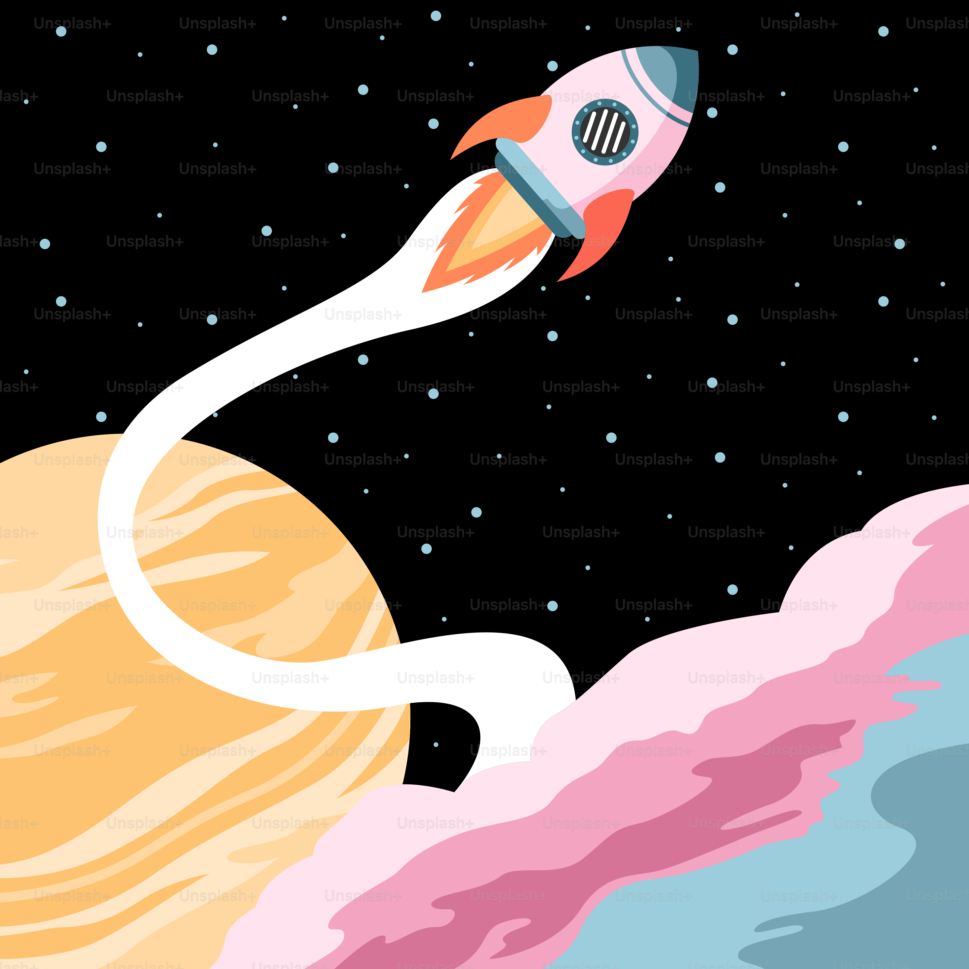 A cartoon of a space shuttle flying through the sky vector – Cosmos ...