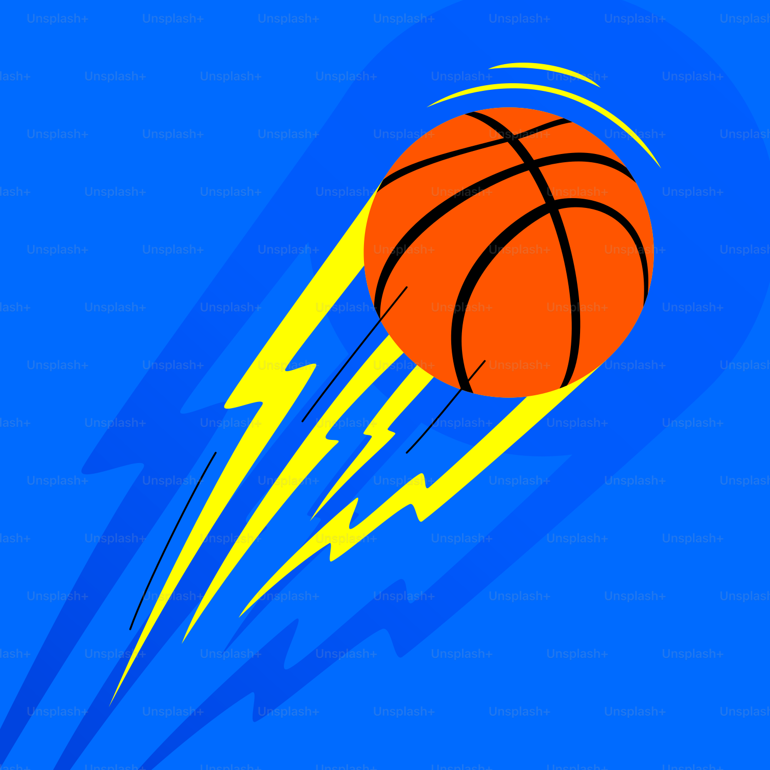 A basketball flying through the air with a lightning bolt coming out of ...