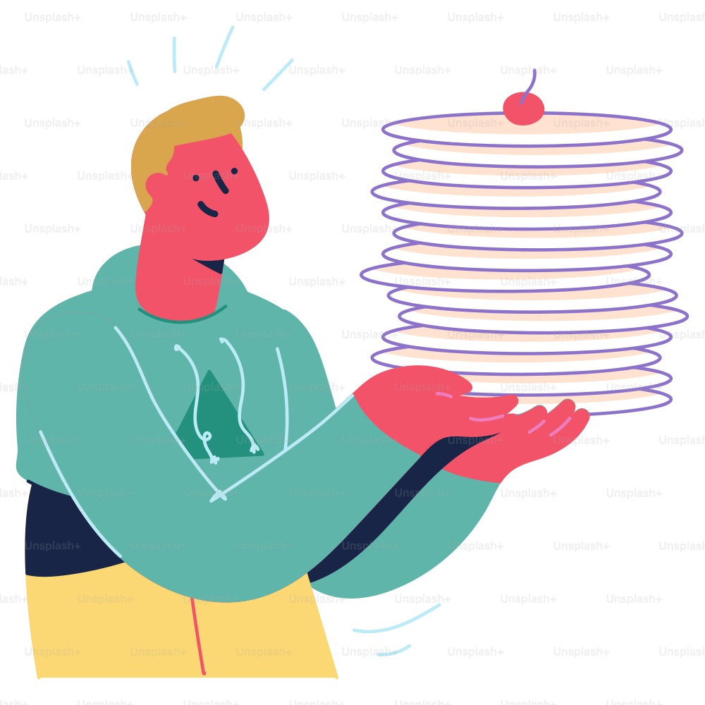 A man holding a stack of plates with an apple on top vector – Stack of ...