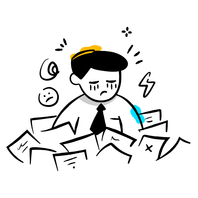 A man sitting at a desk surrounded by papers vector – People Image on ...