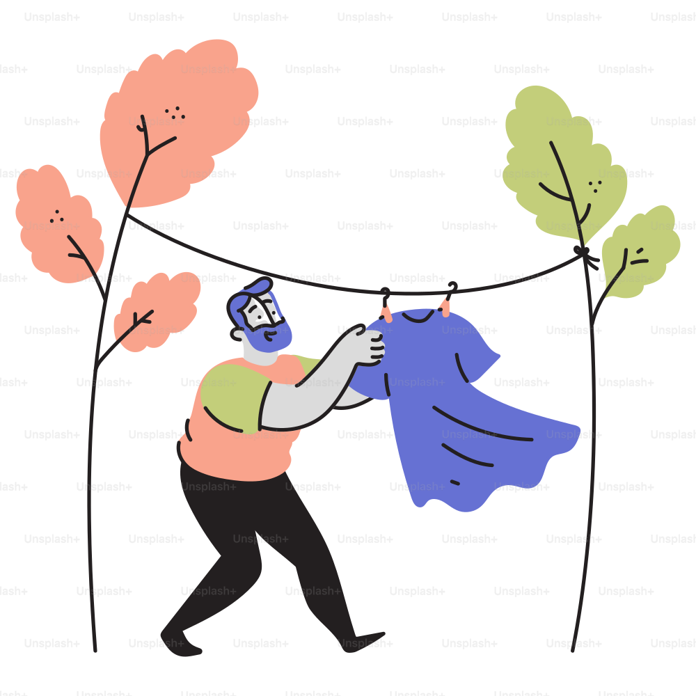 A man is hanging out his clothes on a line vector – Laundry Image on ...