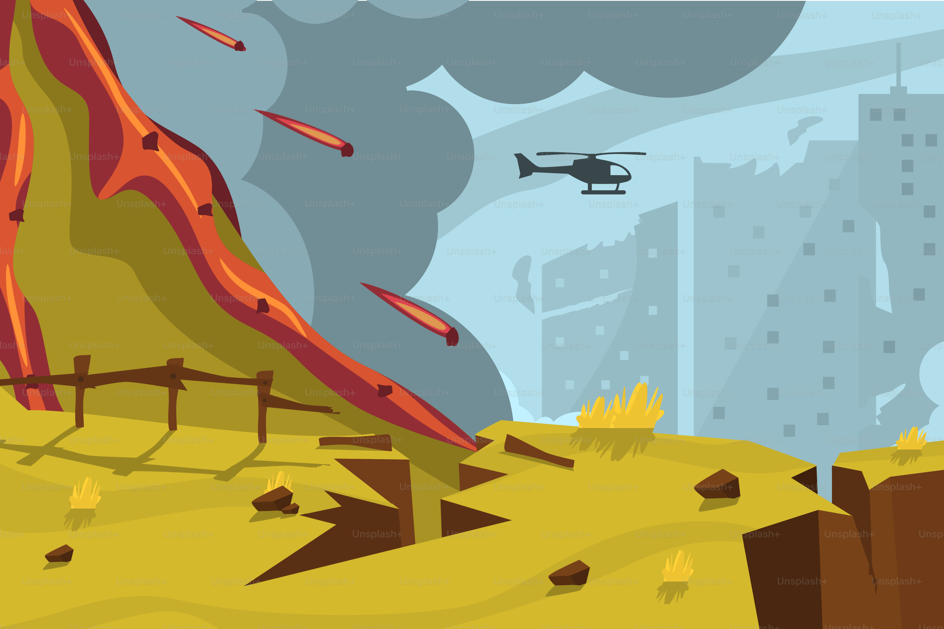 Une caricature d’une montagne survolée par un hélicoptère vectoriel ...