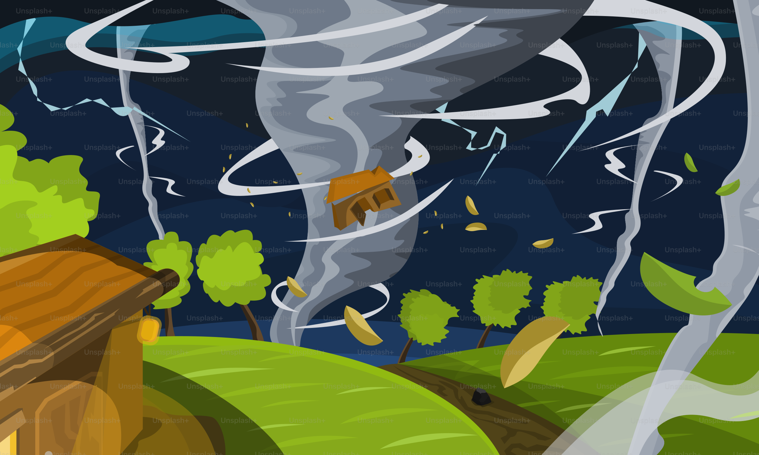 Una imagen de dibujos animados de un tornado en el cielo vector ...