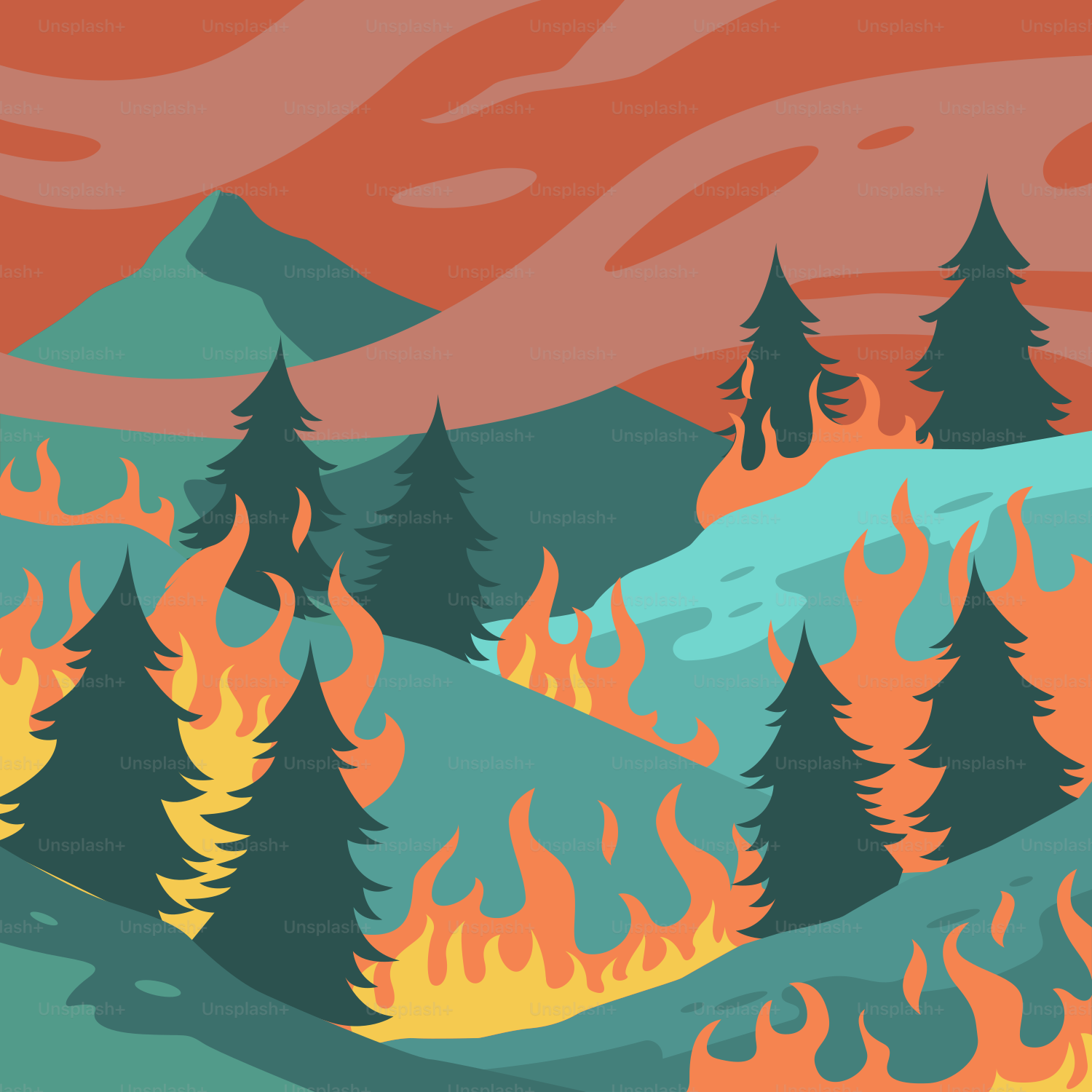 A painting of a fire in the mountains vector – Weather Image on Unsplash
