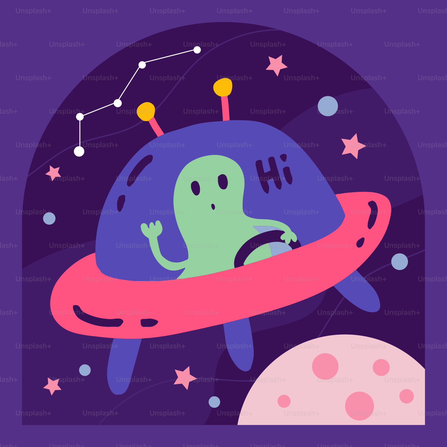 An illustration of an alien in a space ship vector – Alien Image on ...