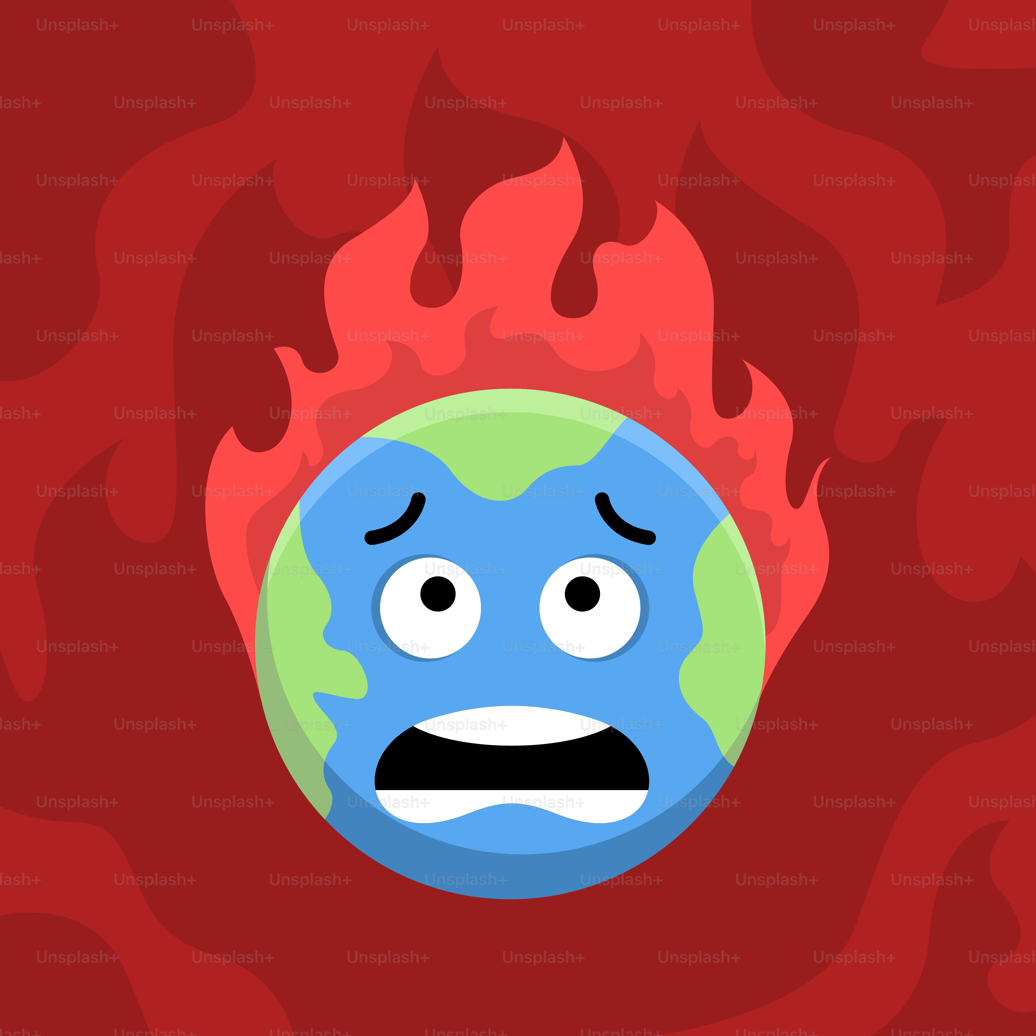 A picture of the earth on fire with a sad face vector – Heatwave Image ...