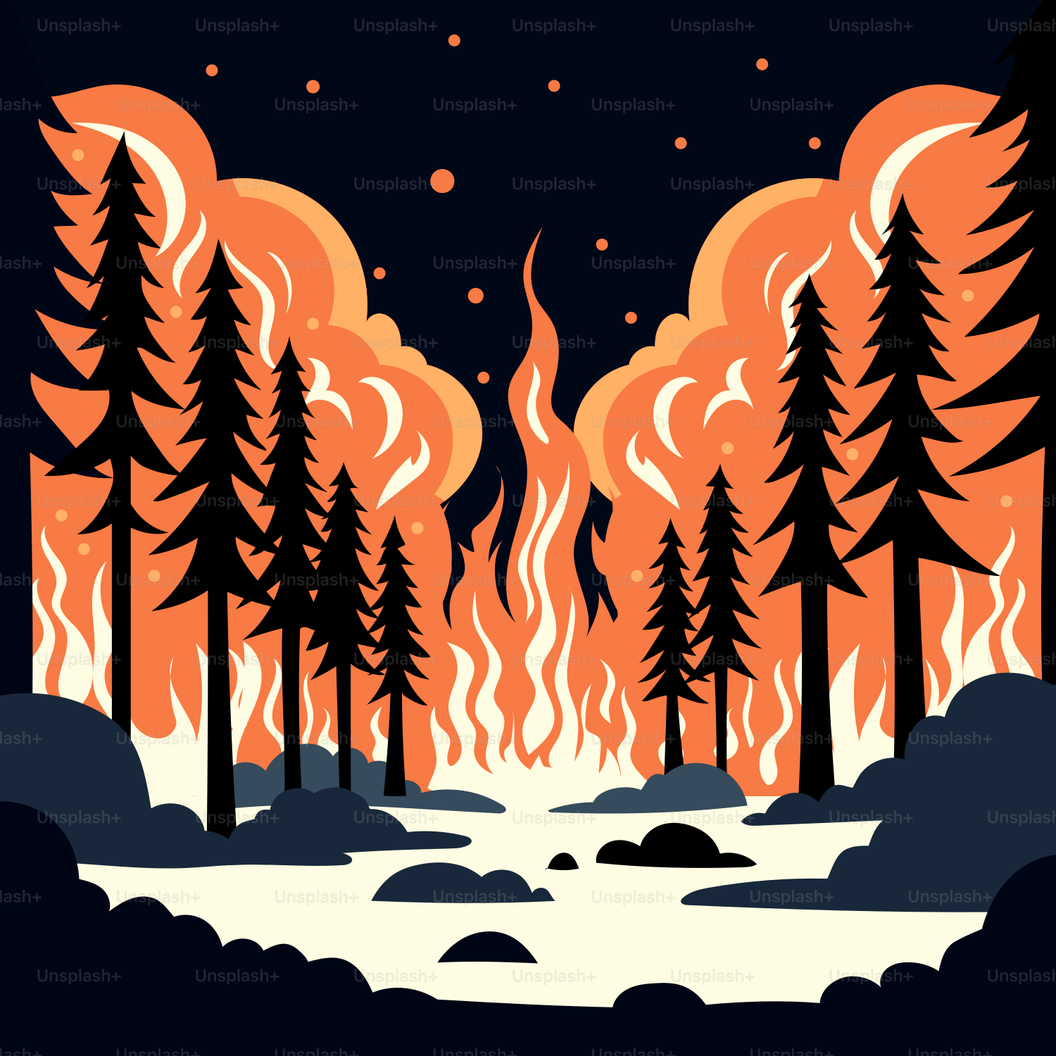 Vektor Lukisan hutan dengan api keluar darinya – Gambar Kebakaran di ...