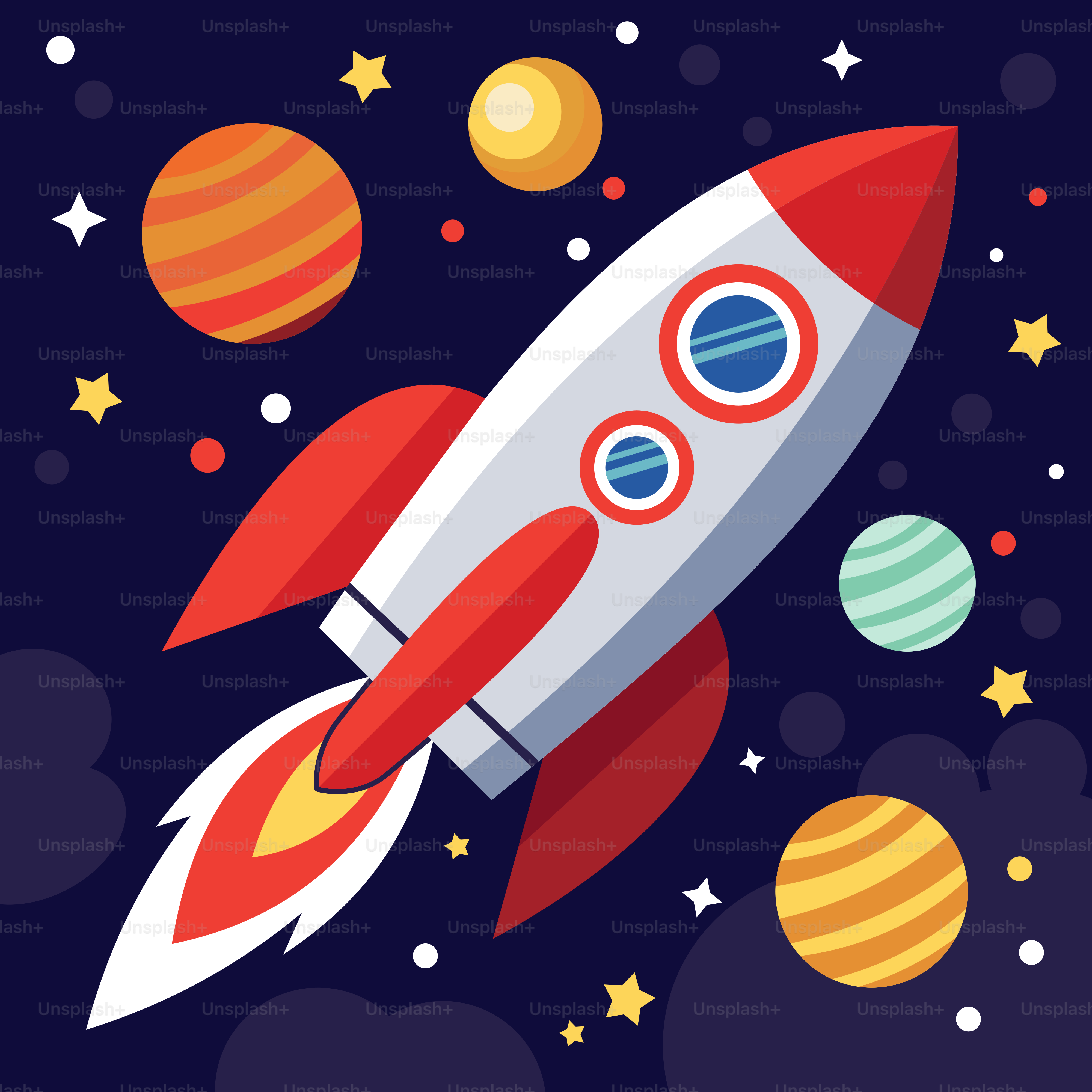 Vektor Roket merah dan putih terbang melintasi langit – Gambar ...