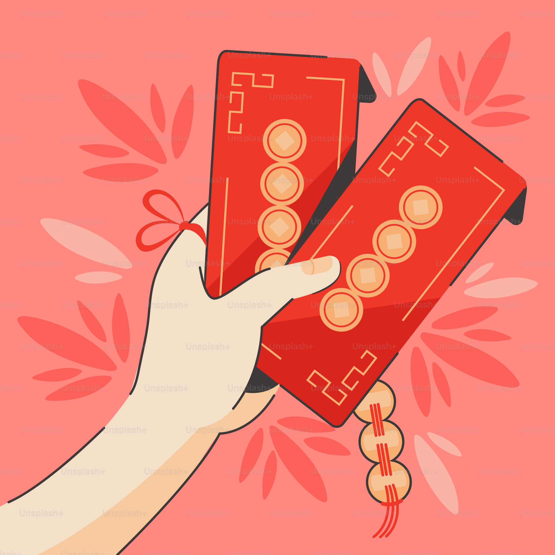 A hand holding two red cards with a design on them vector – Asian Image ...