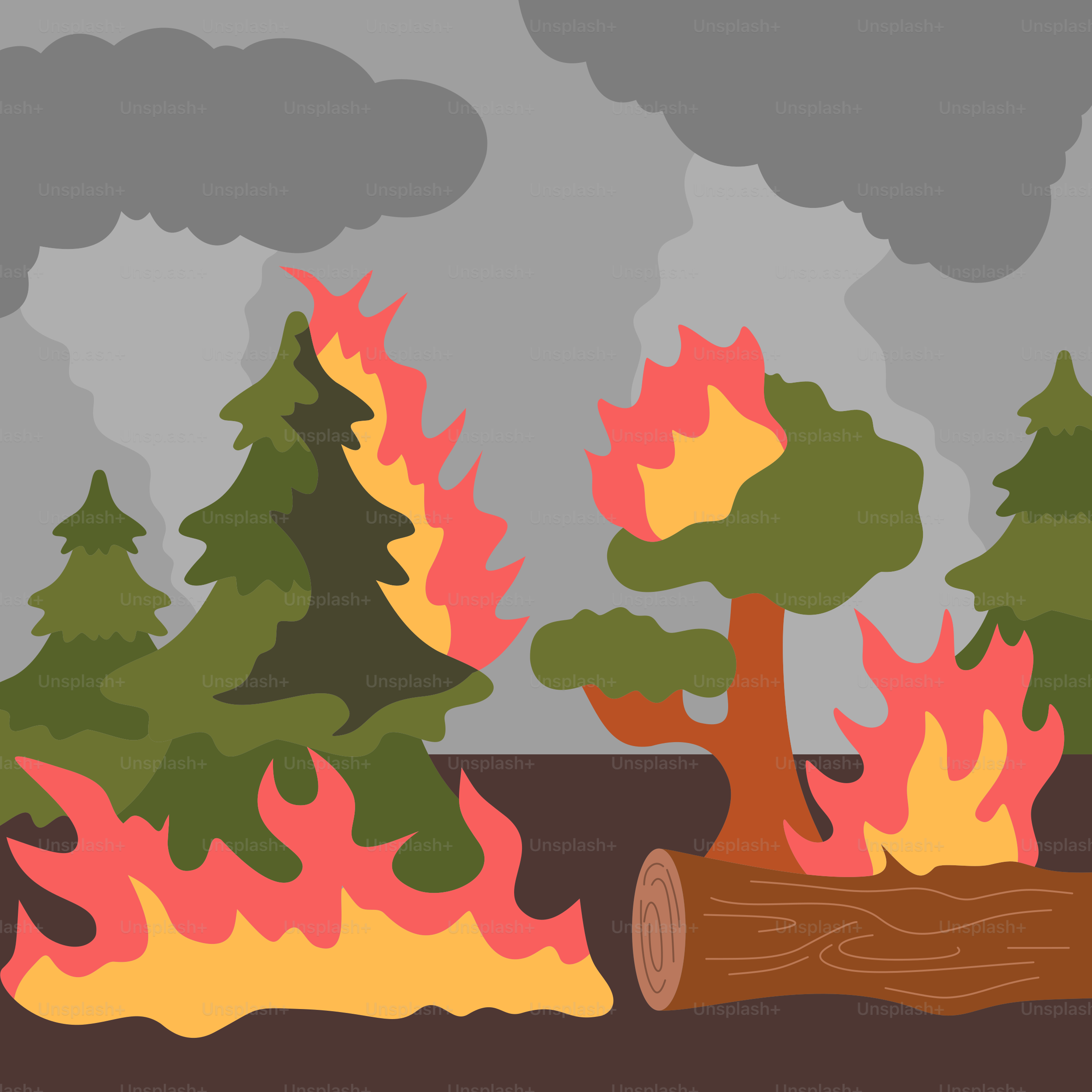 A cartoon of a forest with a fire coming out of it vector – Extreme ...