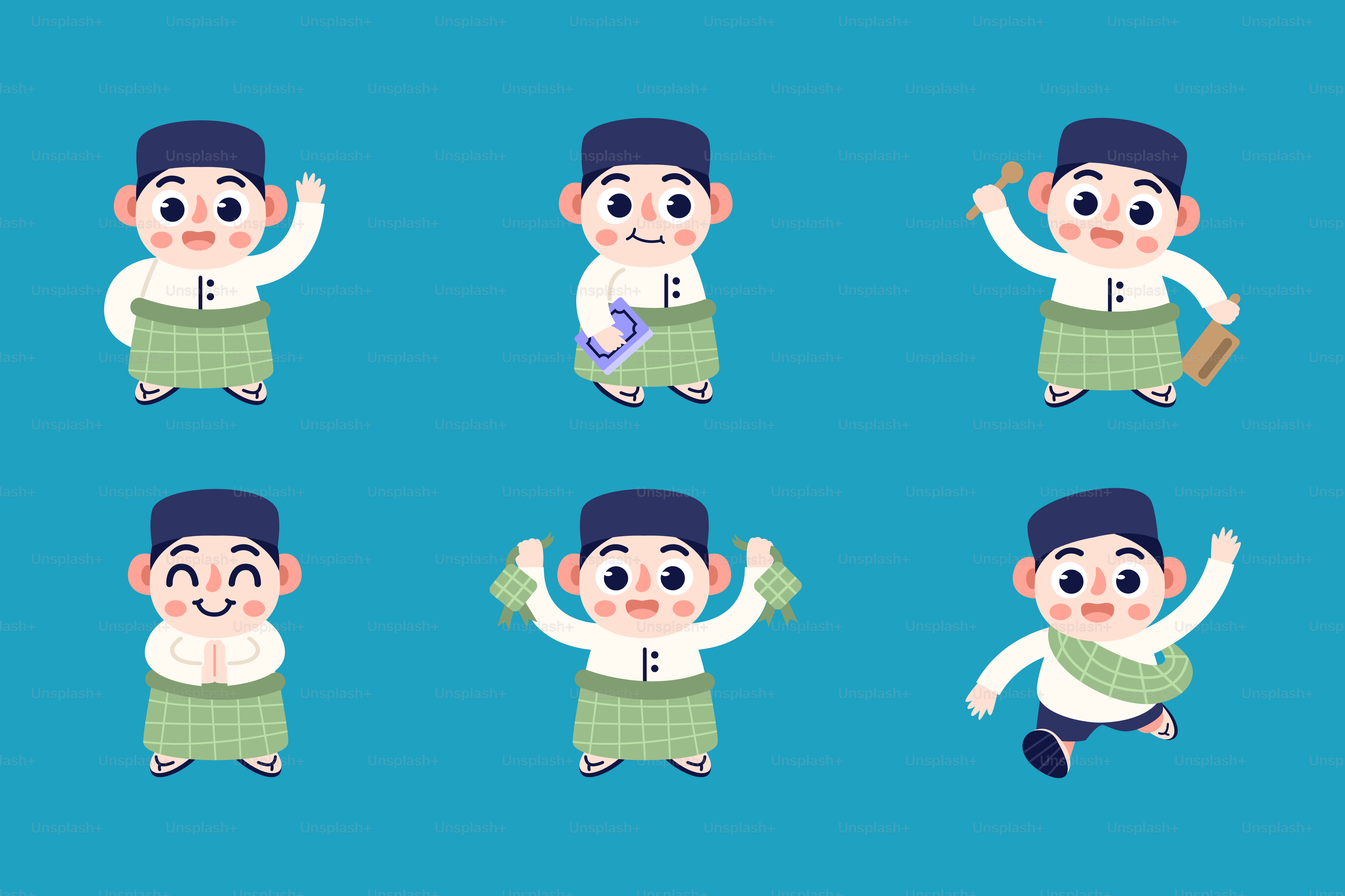 A cartoon character set of a man in various poses vector – Muslim Image ...