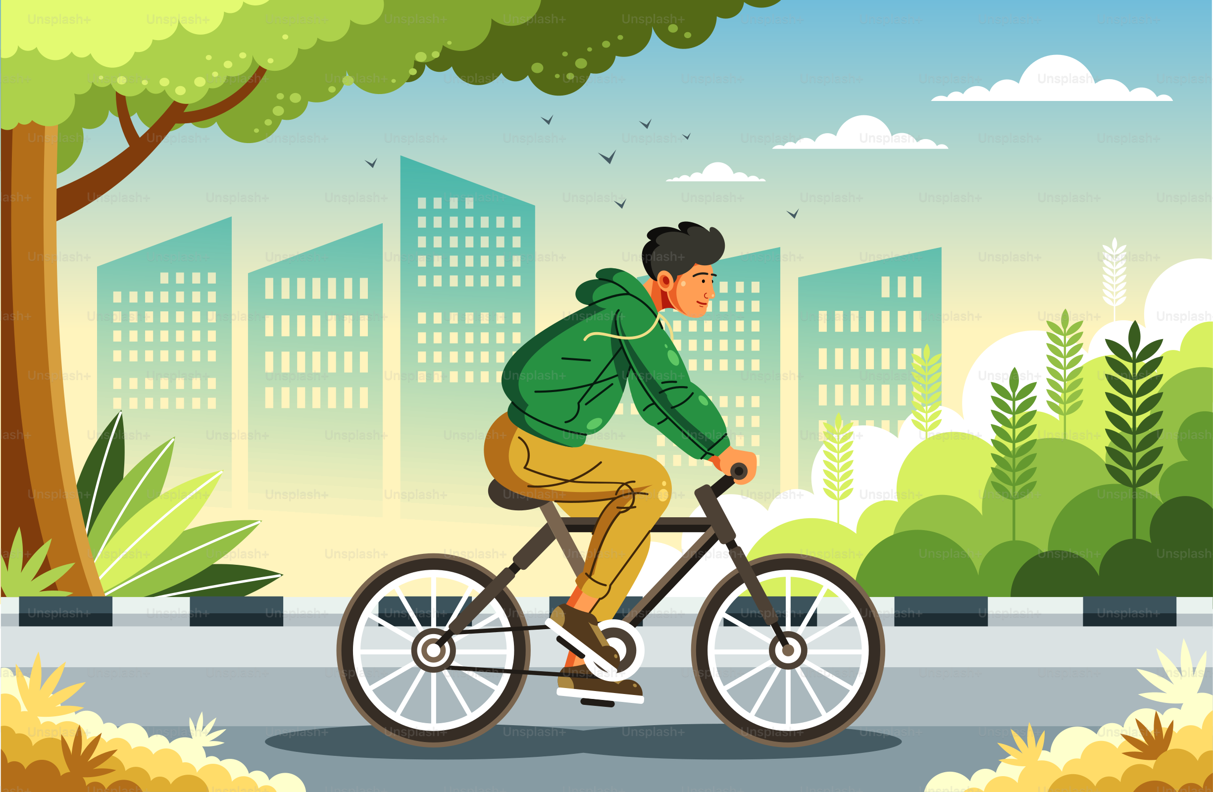 A man riding a bike down a street vector – Urban Image on Unsplash