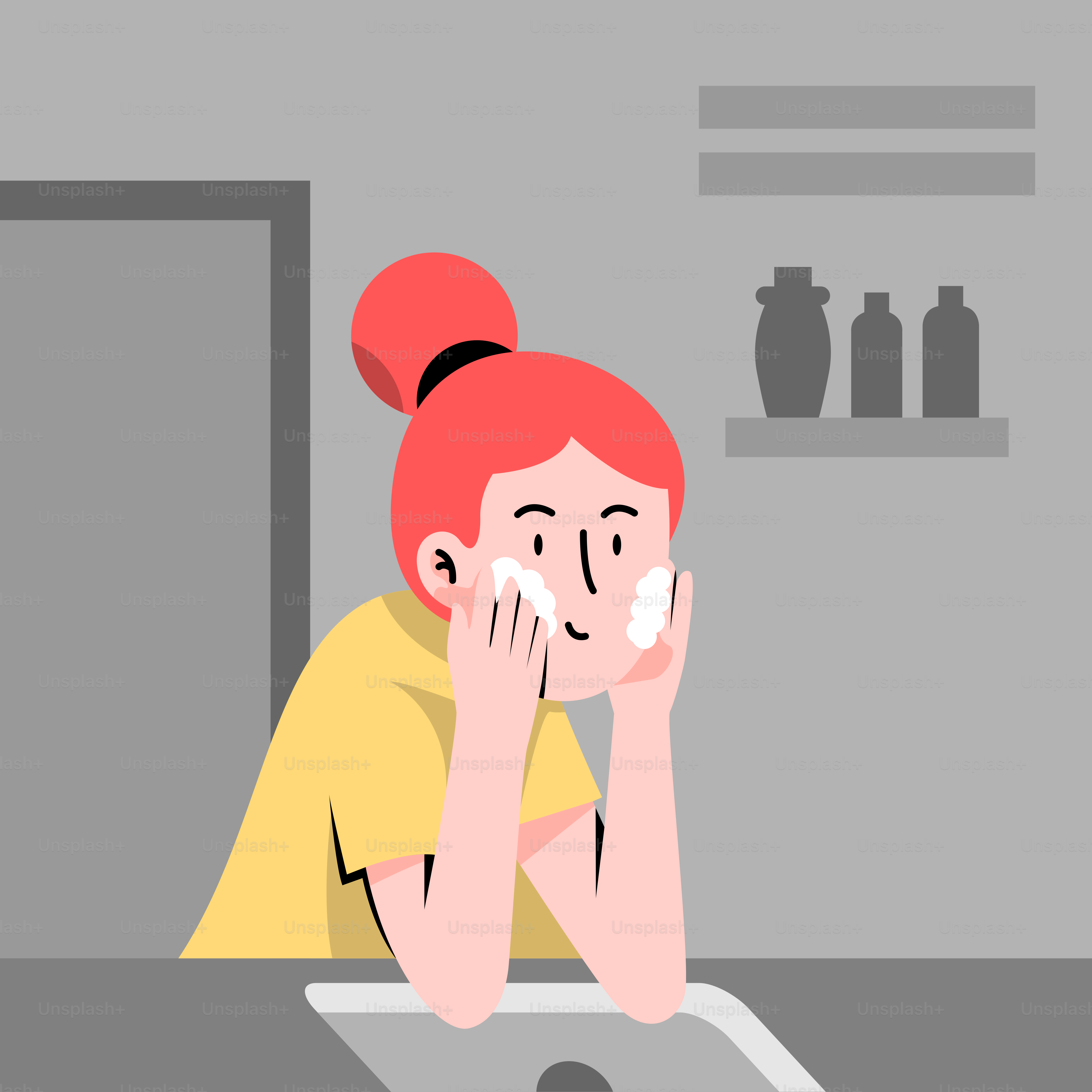 A woman sitting at a table in front of a laptop vector – Make up Image ...
