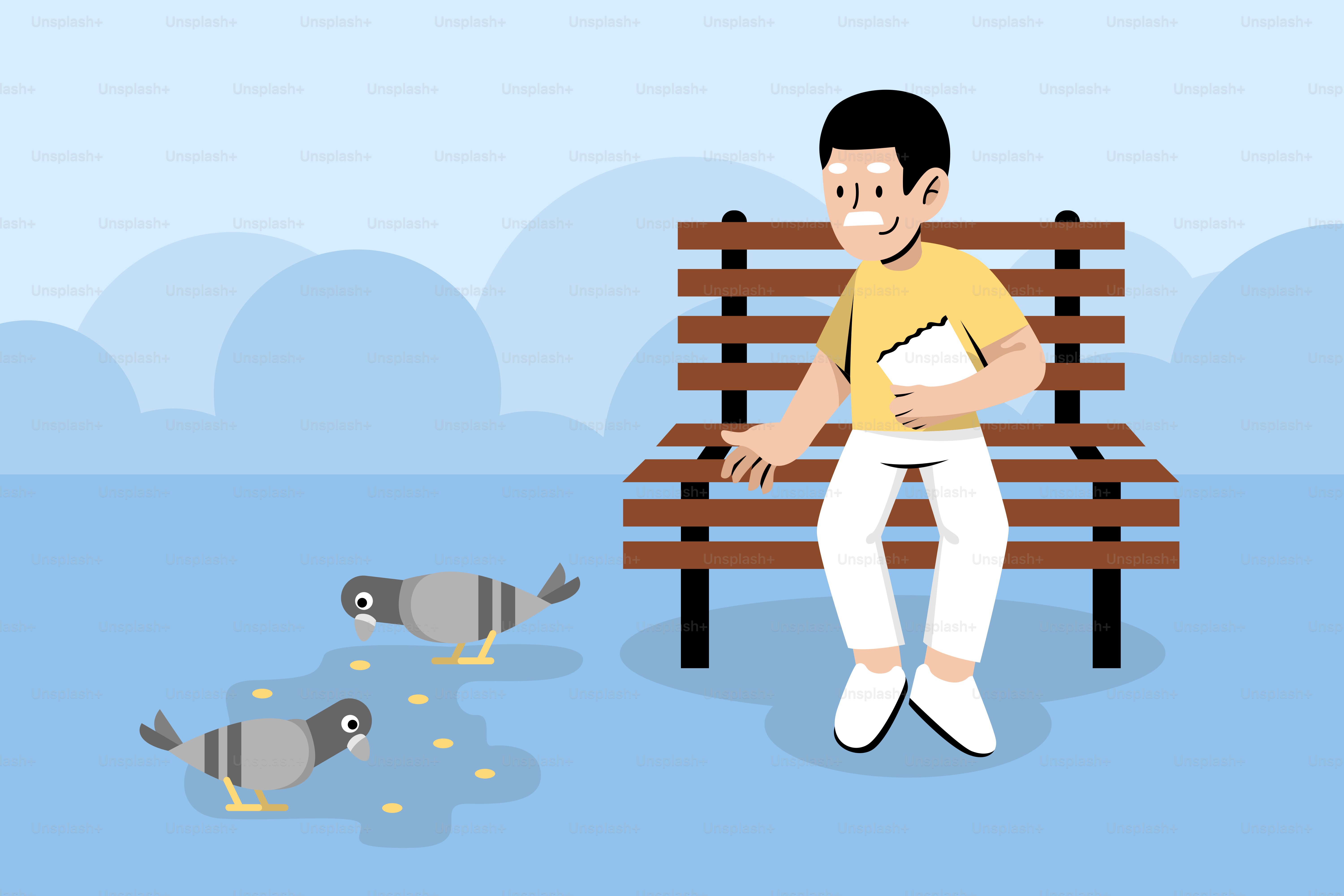Un hombre sentado en un banco junto a un pez muerto vector – Imagen de ...